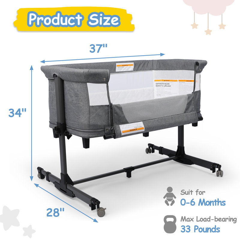 Latitude Run® 5-in-1 Bassinet Bedside Sleeper With 5 Adjustable Heights ...