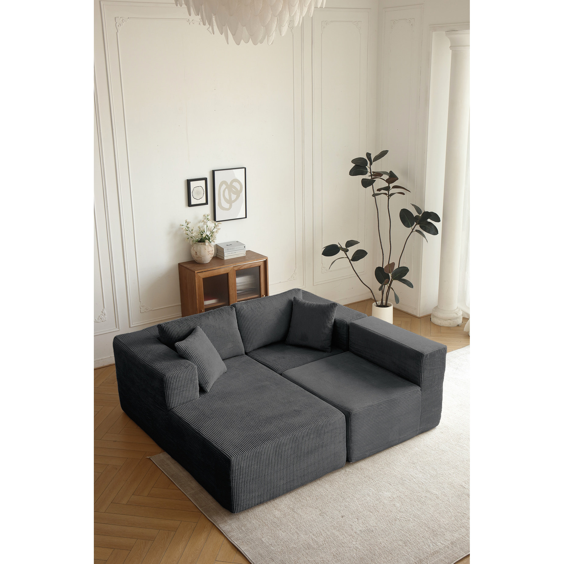 Latitude Run® Mid-Century Modern L Shaped , 3 Grey Sectional For Living ...
