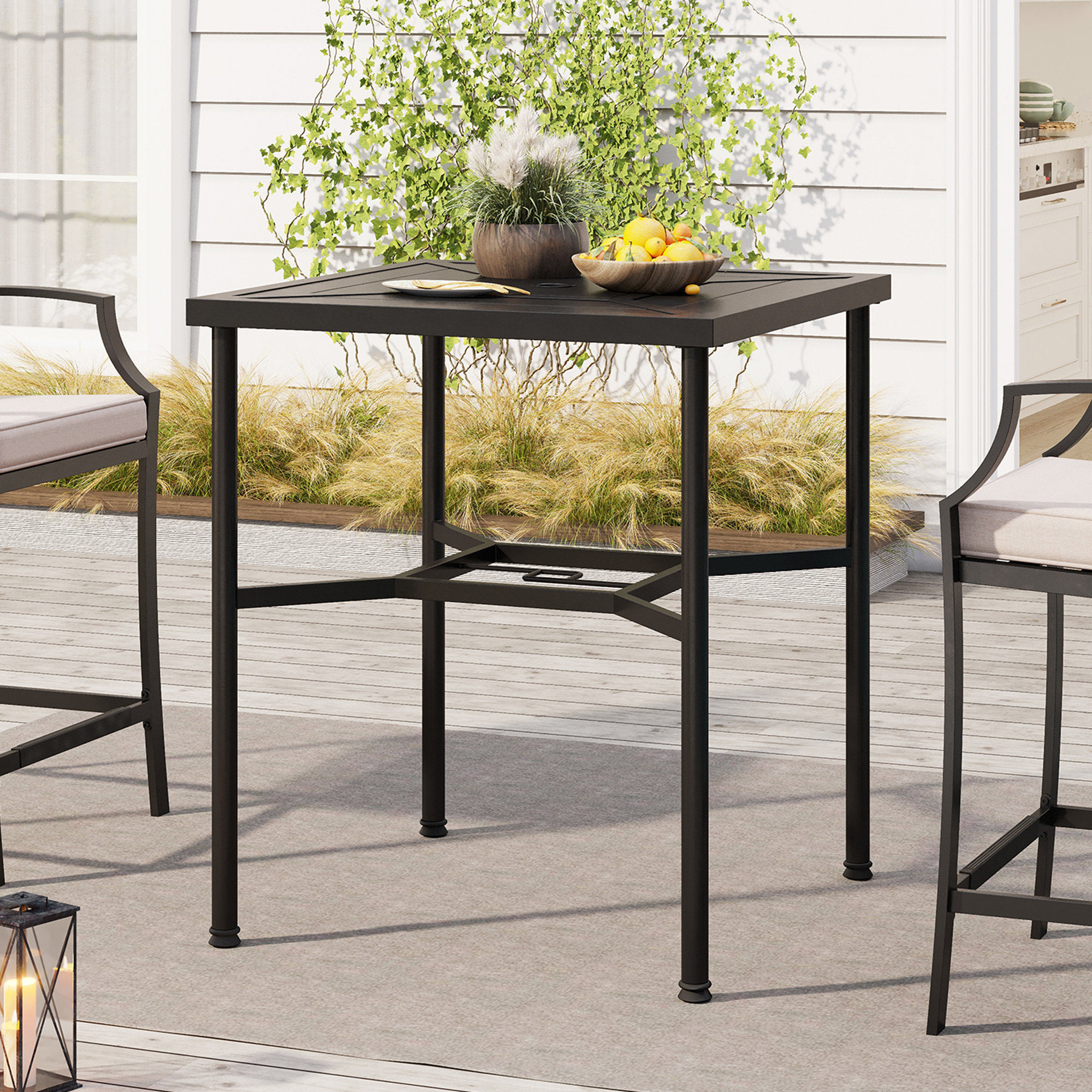 Lark Manor Alyne Square Stainless Steel Outdoor Bar Table & Reviews ...