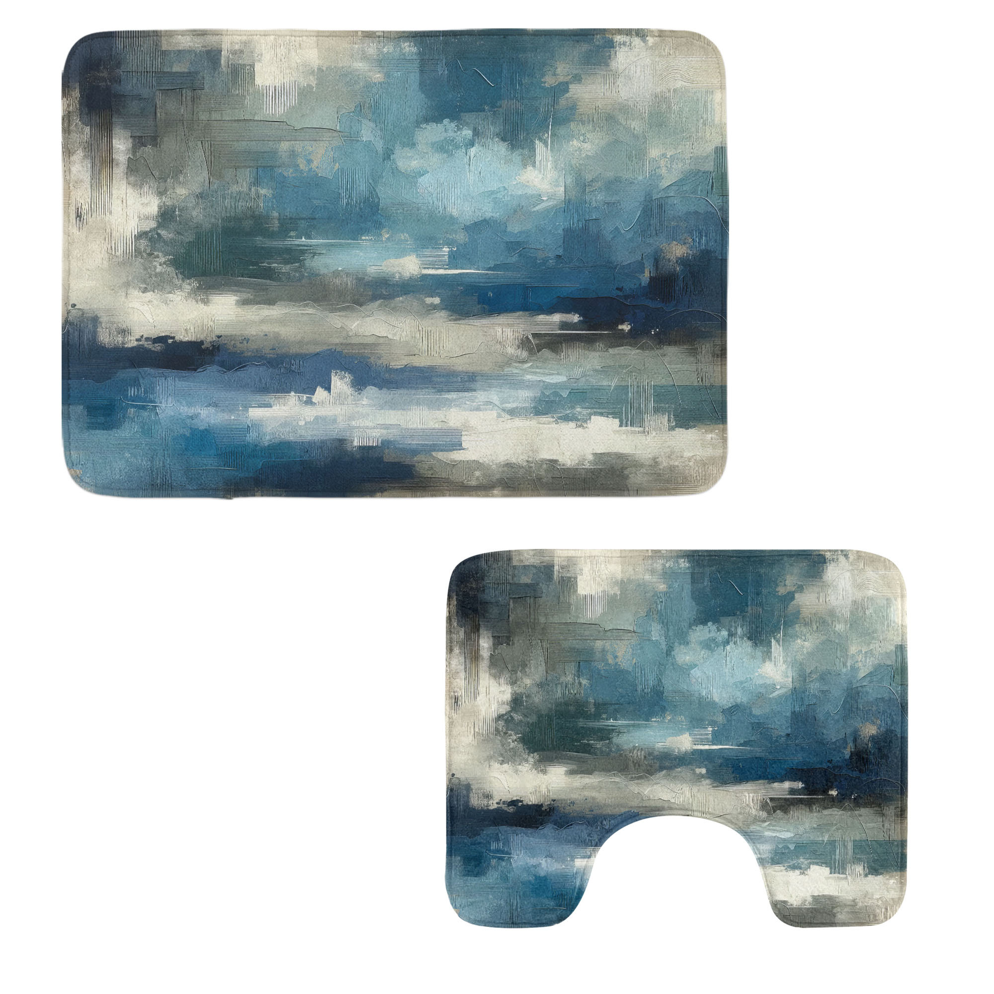 East Urban Home Navy Blue Bathroom Rug Set 2 Pieces Rectangle & Contour ...