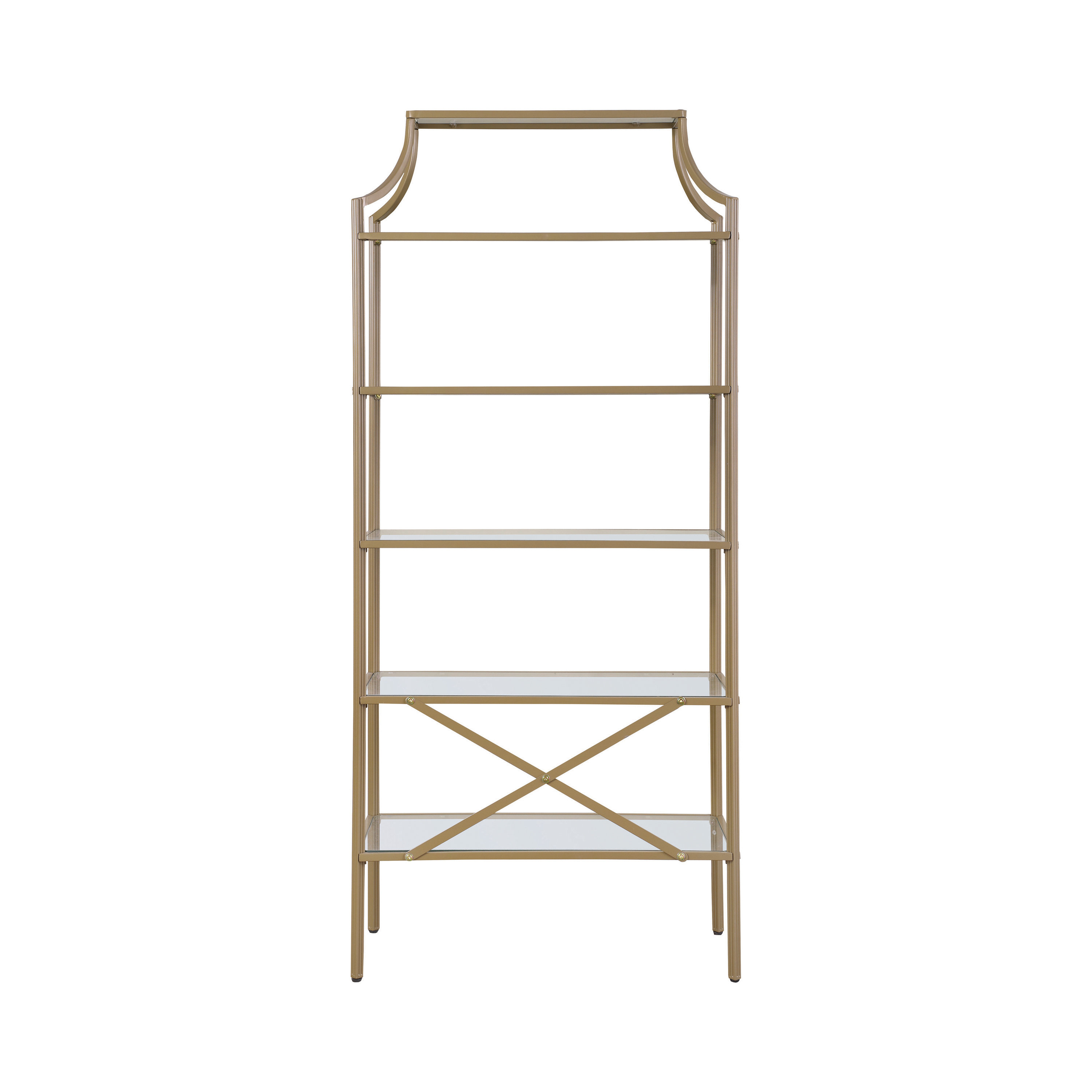 Everly Quinn Serena Matte Gold 5-Tier Tempered Glass Shelves Bookcase ...