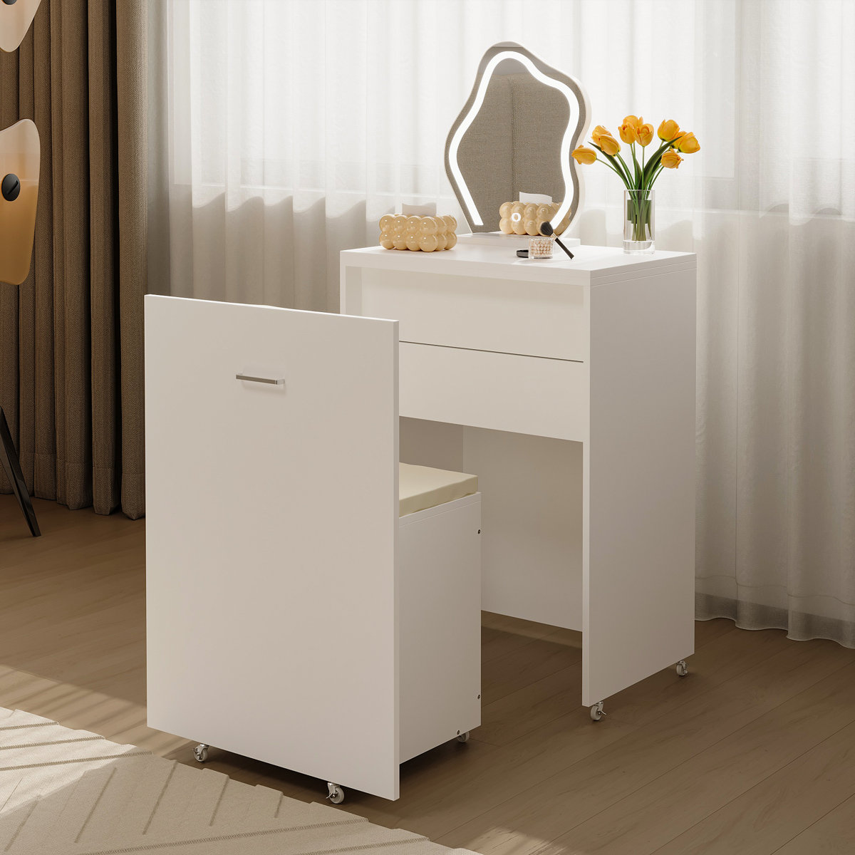 Metro Lane Modern Dressing Table with Storage Drawers, Expandable ...