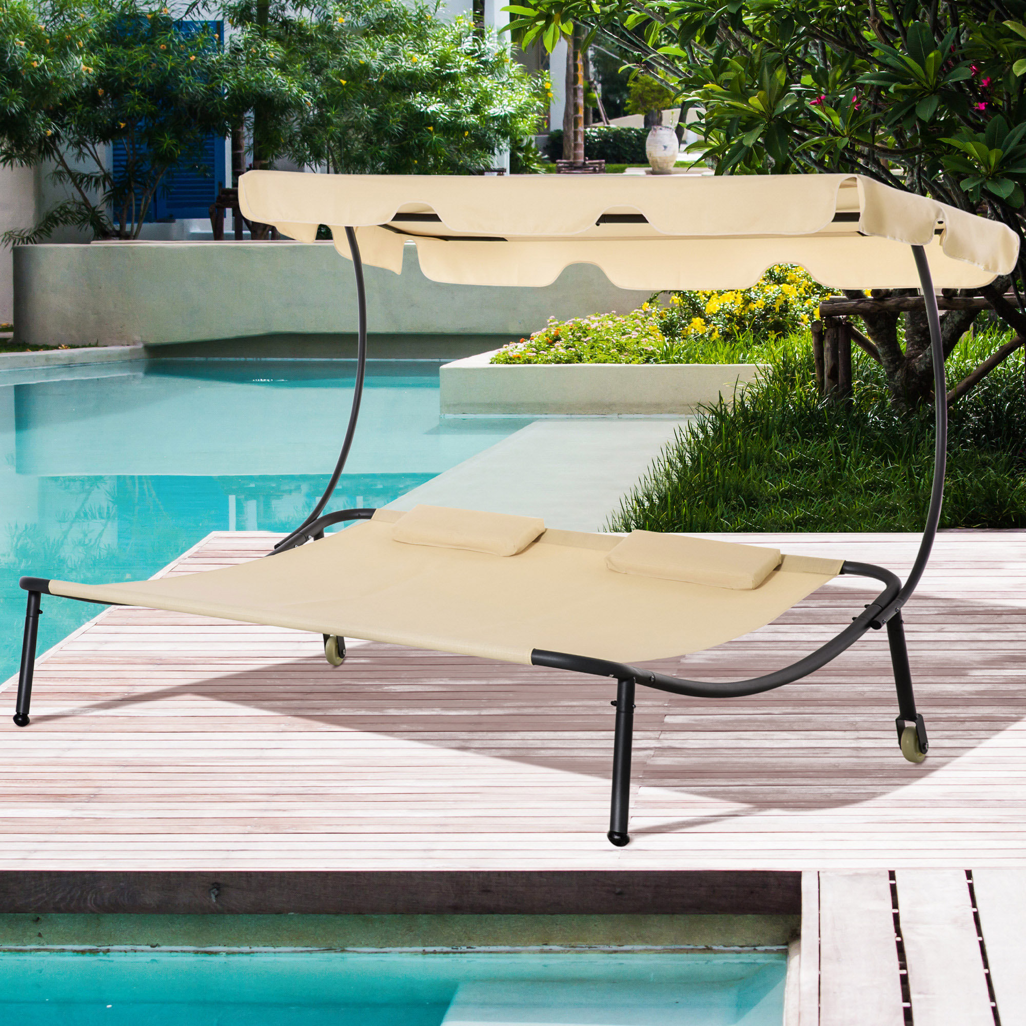 Brayden Studio® Outsunny Patio Double Chaise Lounge Chair, Outdoor ...