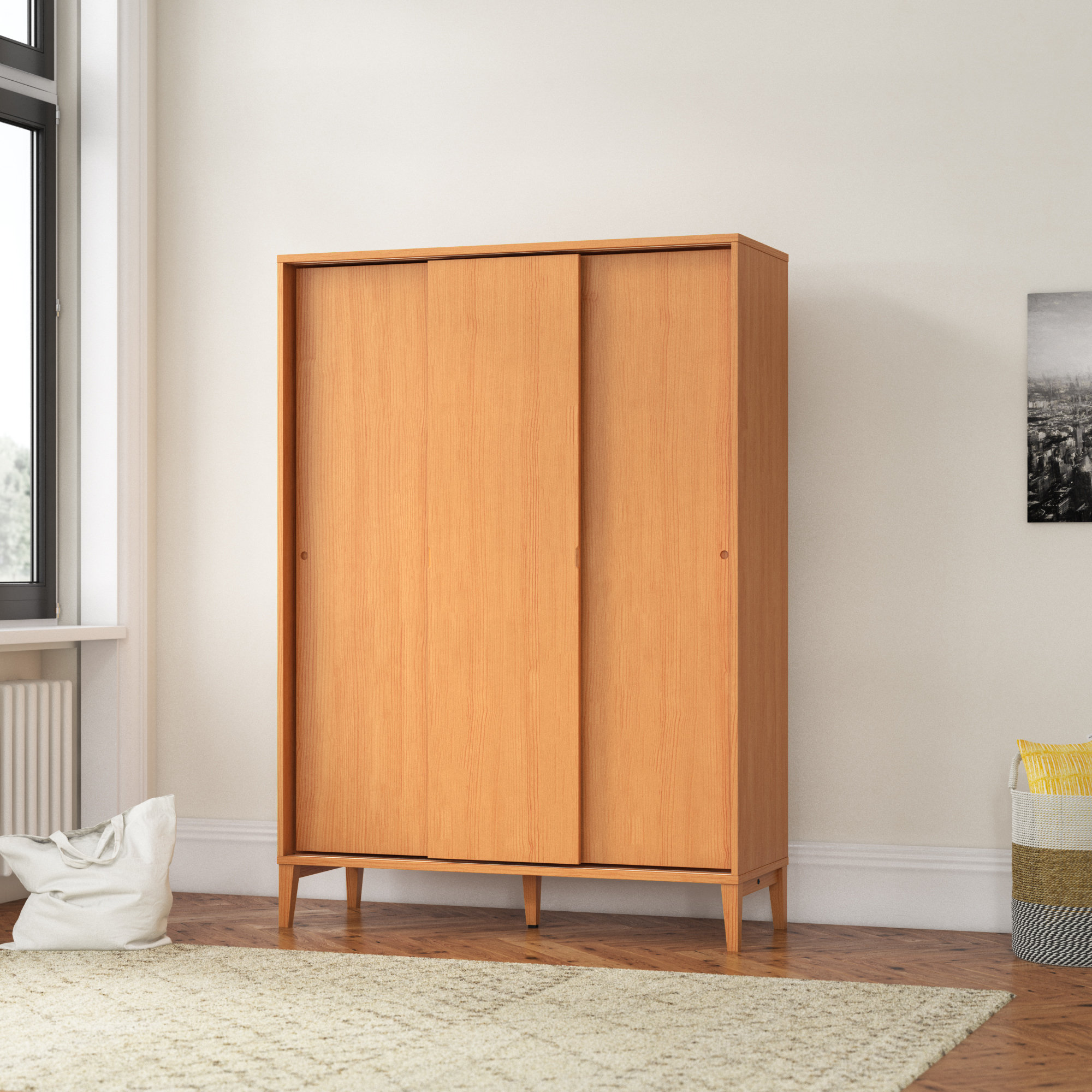 Wade Logan Ardashes 3 Door Solid Wood Wardrobe & Reviews | Wayfair.co.uk