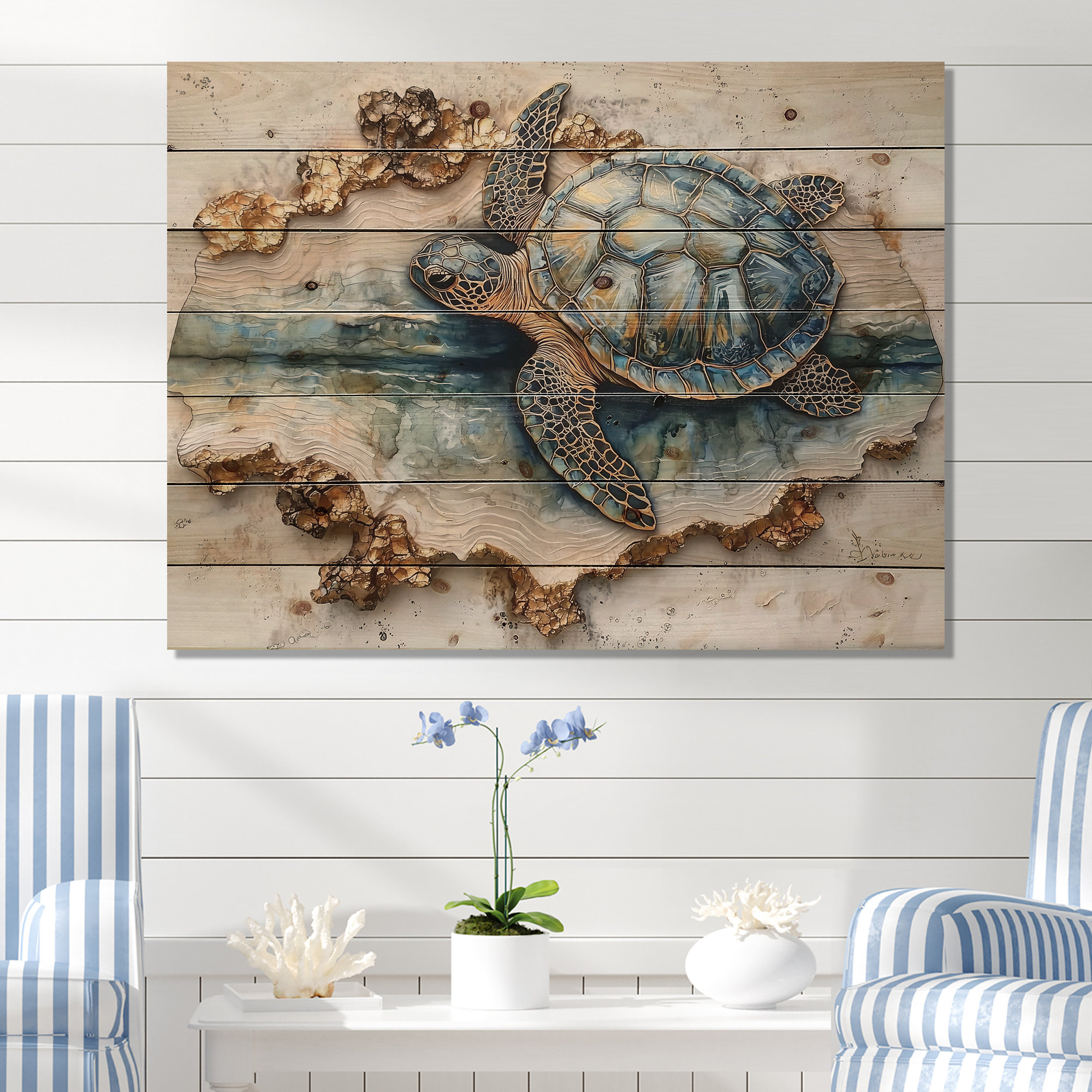 Ophelia & Co. Marble The Turtle S Voyage III - Turtle Animal Wood Print ...