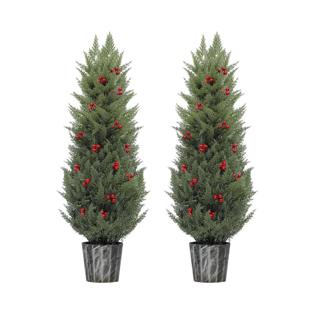 Latitude Run® Artificial Cedar Topiary Trees 4FT, UV Resistant Potted ...