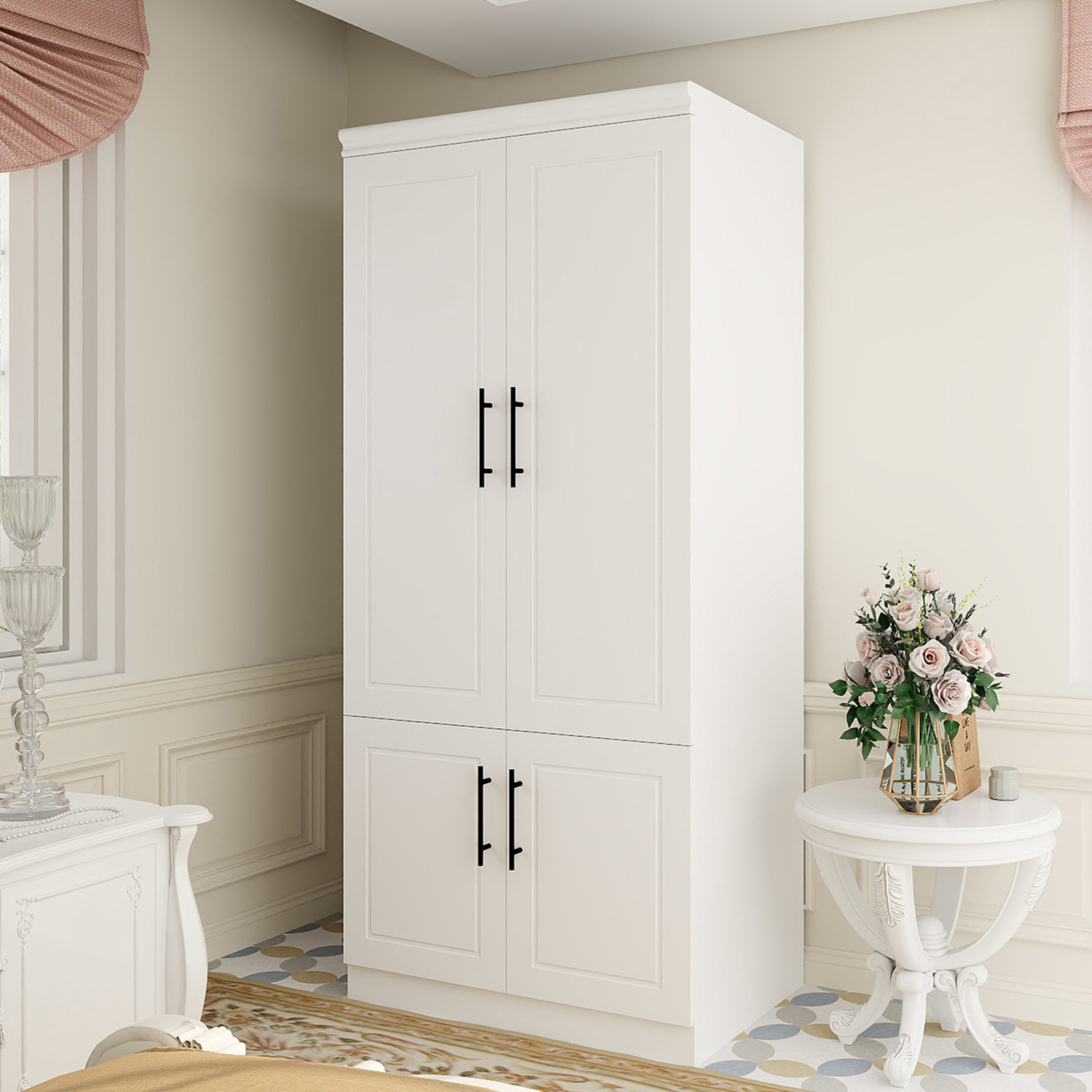 Winston Porter 4 Doors Wooden Wardrobe Armoire, White | Wayfair