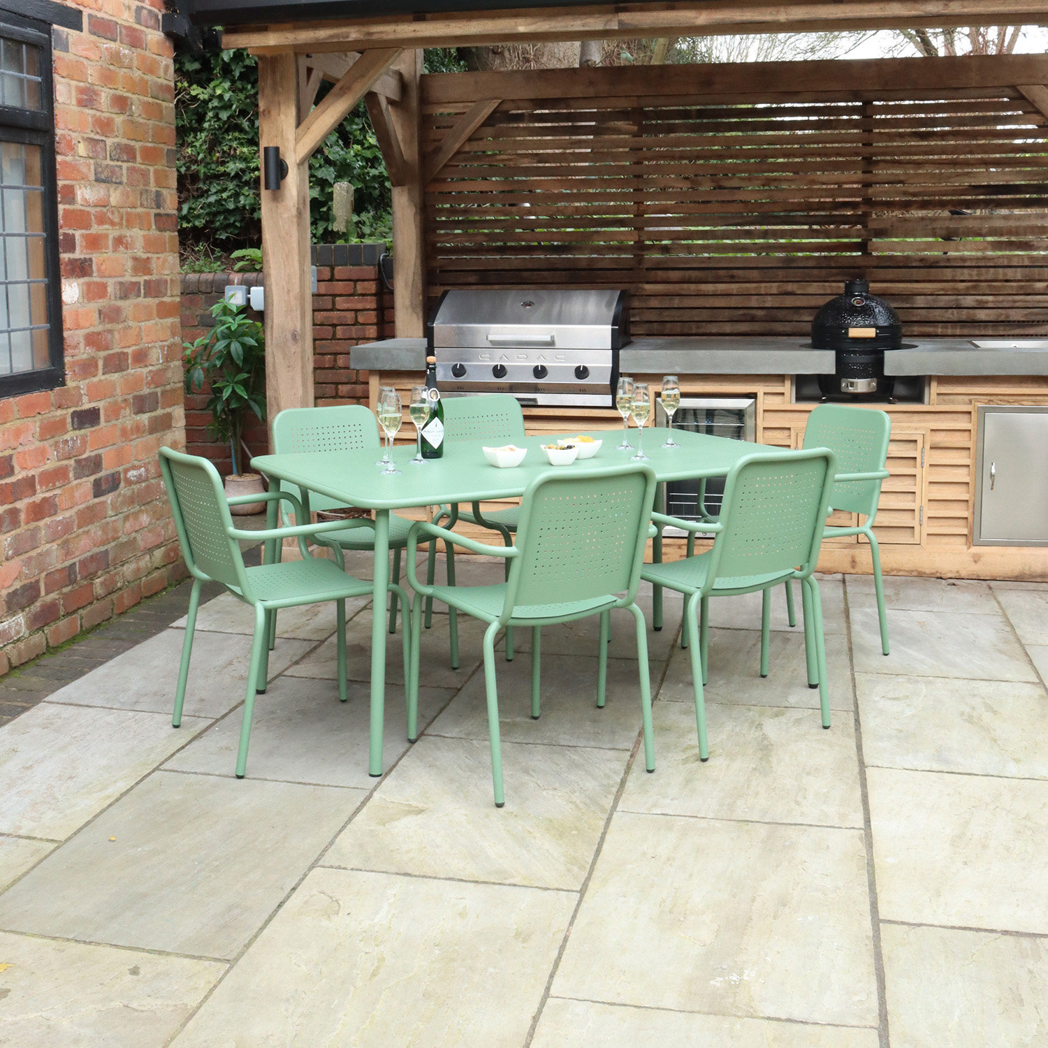 Royalcraft PORTO 6 seater Rectangular dining set - 160x90cm Table Plus 6 Stacking chairs ...