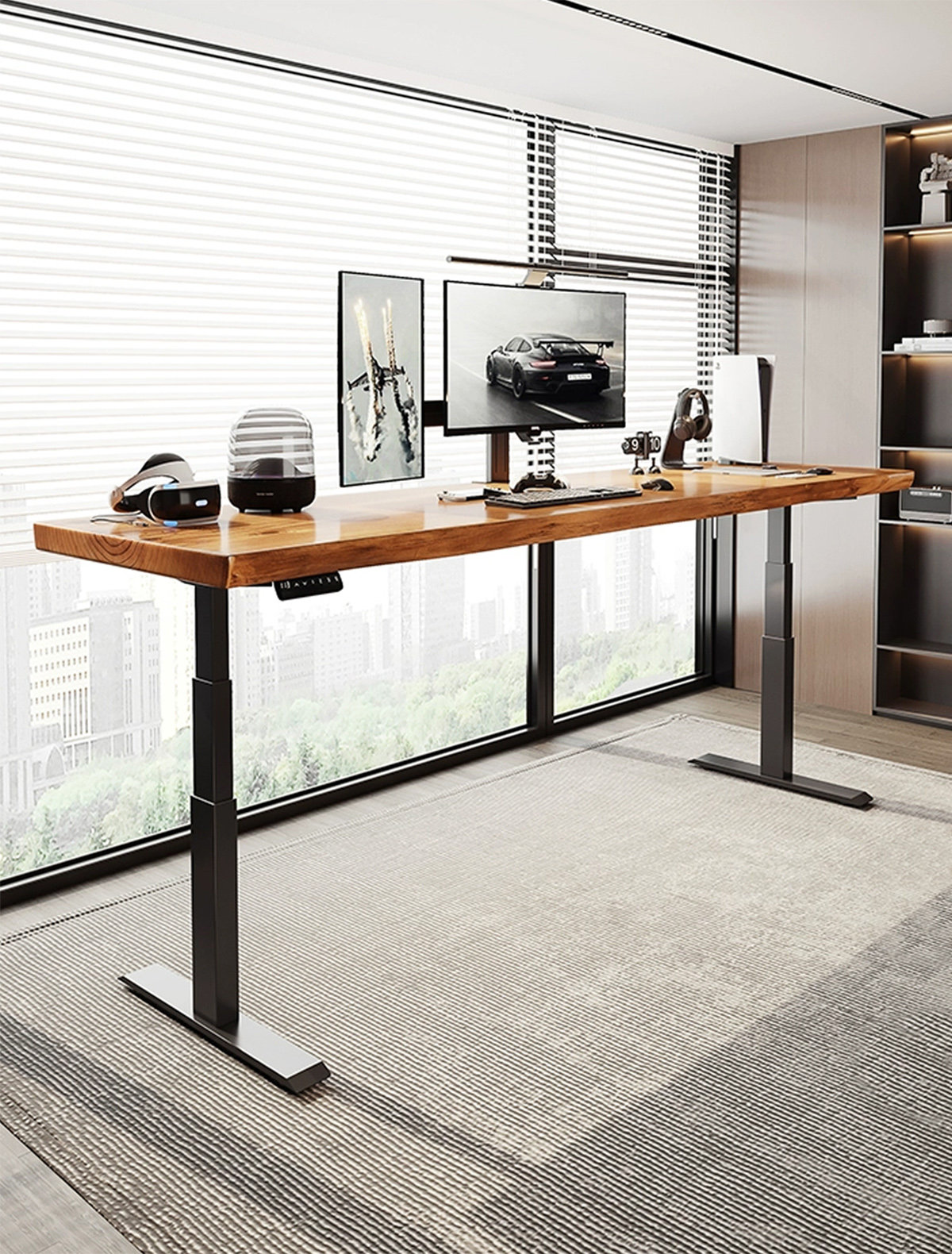 Ebern Designs Solid Wood Electric Lifting Standing Desk - Wayfair Canada