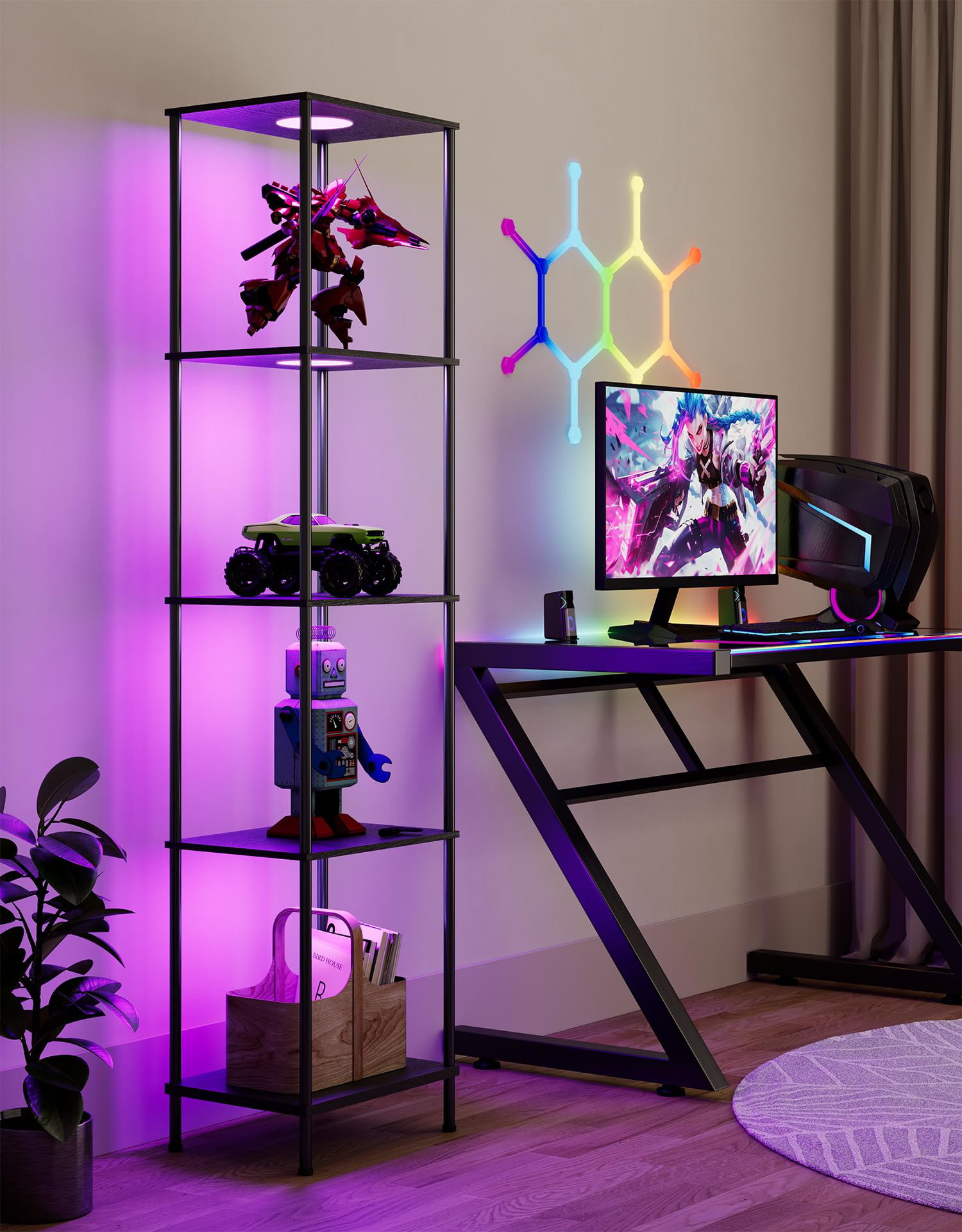 RILVIX RGBCW Light Display Shelf Corner Etagere Tower Lamp with Shelves ...