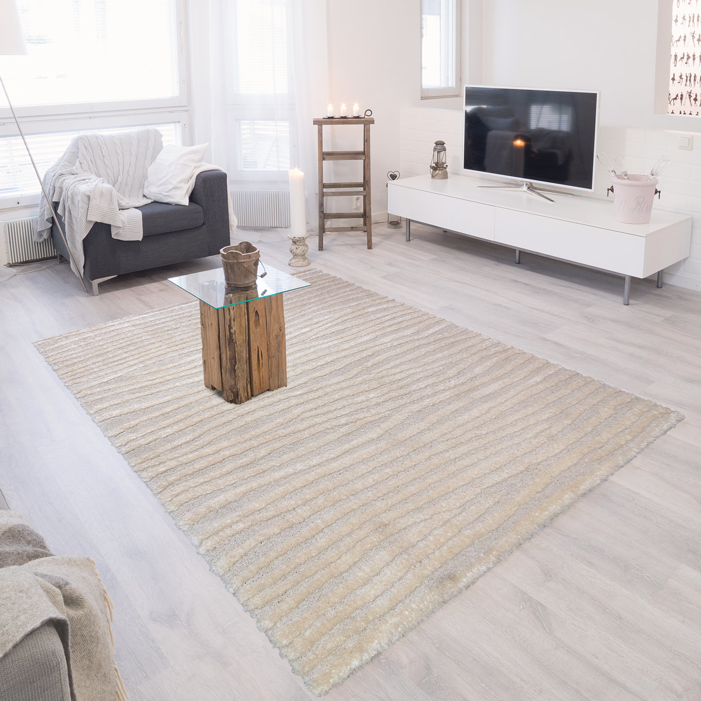 Gertmenian Cason Mamie Modern Animal Striped High-Low Ivory Shag Area ...