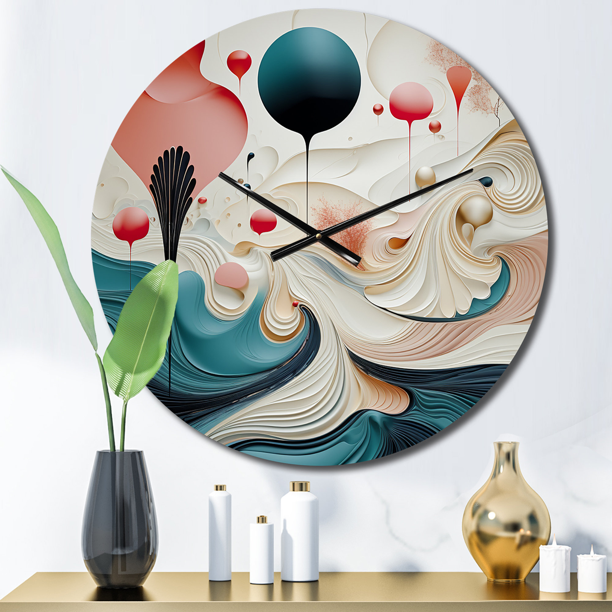 Design Art Abstract Blue Moon Landscape In Retro Blue Red Metal Wall ...