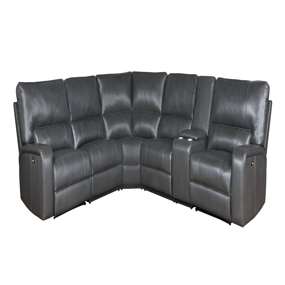 Hokku Designs Waimes Faux Leather Power Recliner Sectional Sofa w/ USB ...