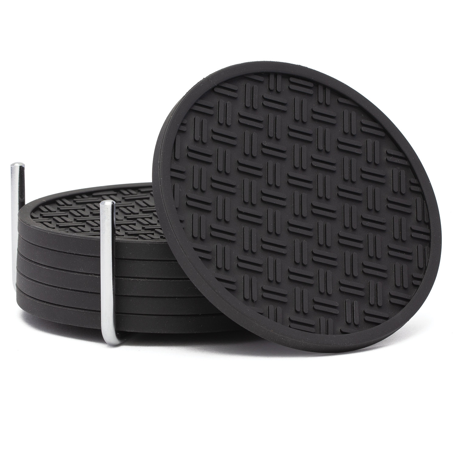 Ebern Designs Set Of 6 Brown Tpr Coasters In Stainless Steel Chrome ...