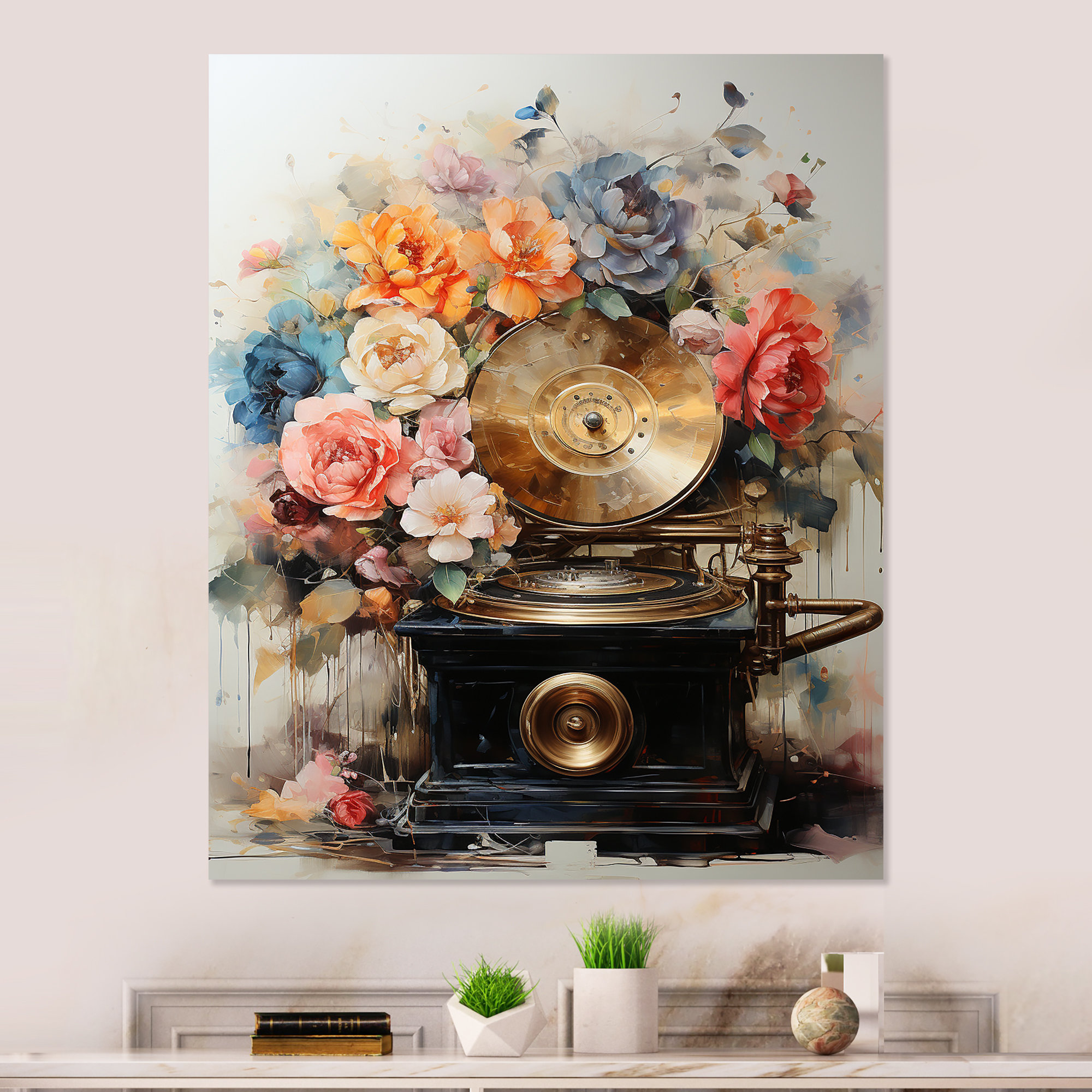 Red Barrel Studio® Watercolor Floral Phonograph Serenade - Phonographs ...