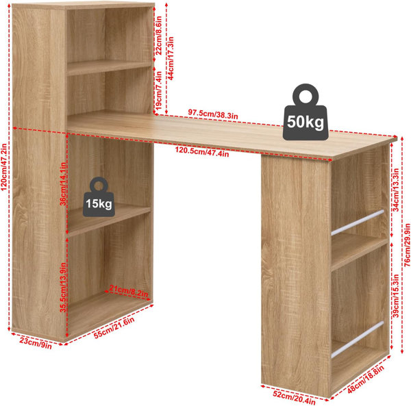 Alpen Home 120cm Desk With Shelves, Computer Desk With Shelf, Office ...
