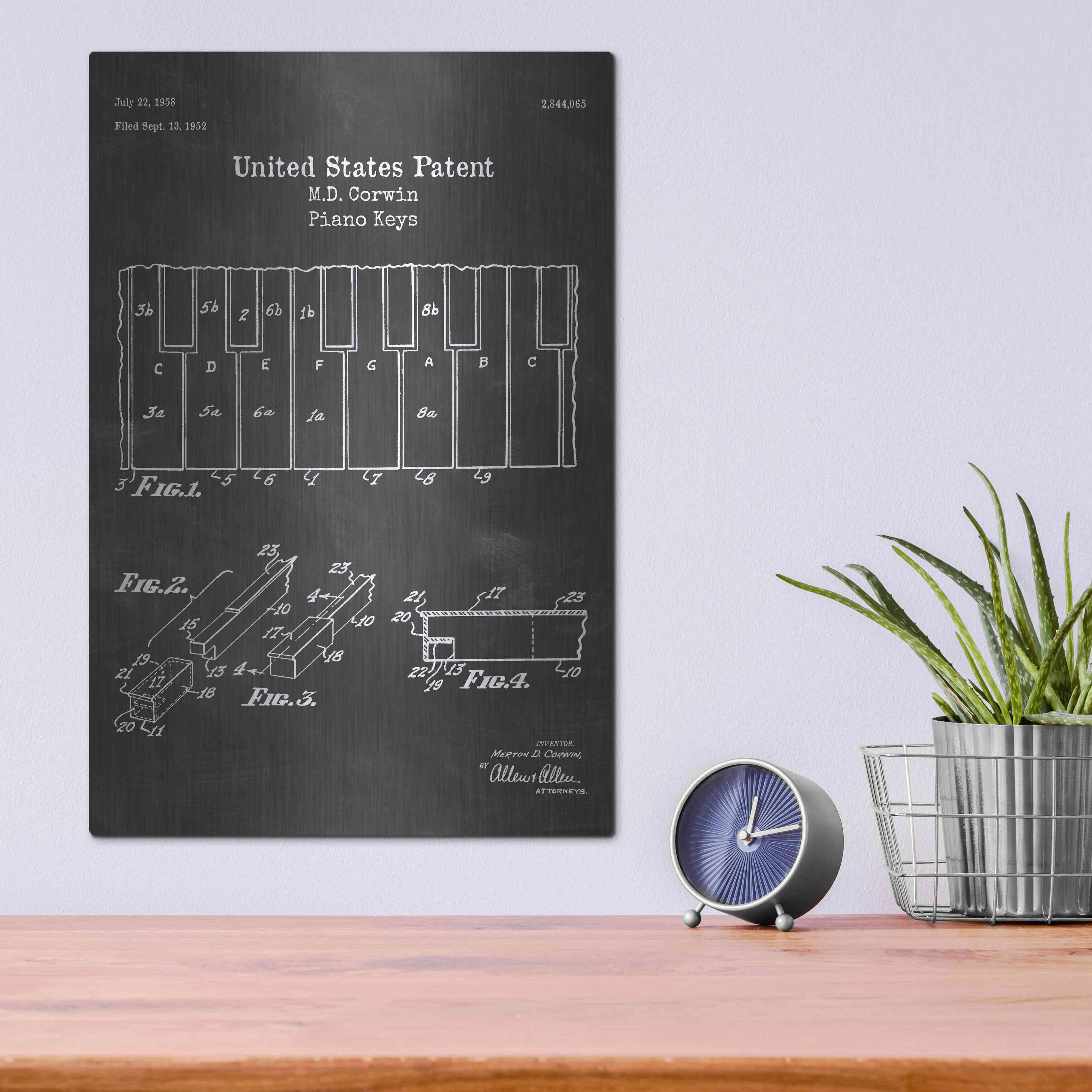 Williston Forge 'Piano Keys Blueprint Patent Chalkboard' Metal Wall Art ...
