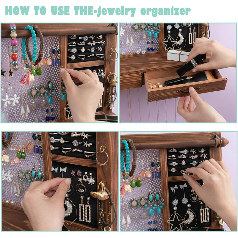 Latitude Run® Wood Wall Mounted Jewelry Box + Drawers | Wayfair