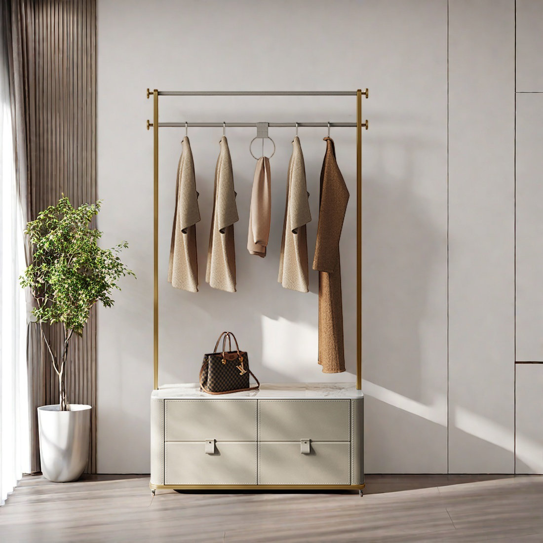 Orren Ellis Saddle Leather Coat Rack with Dual Bars | Wayfair