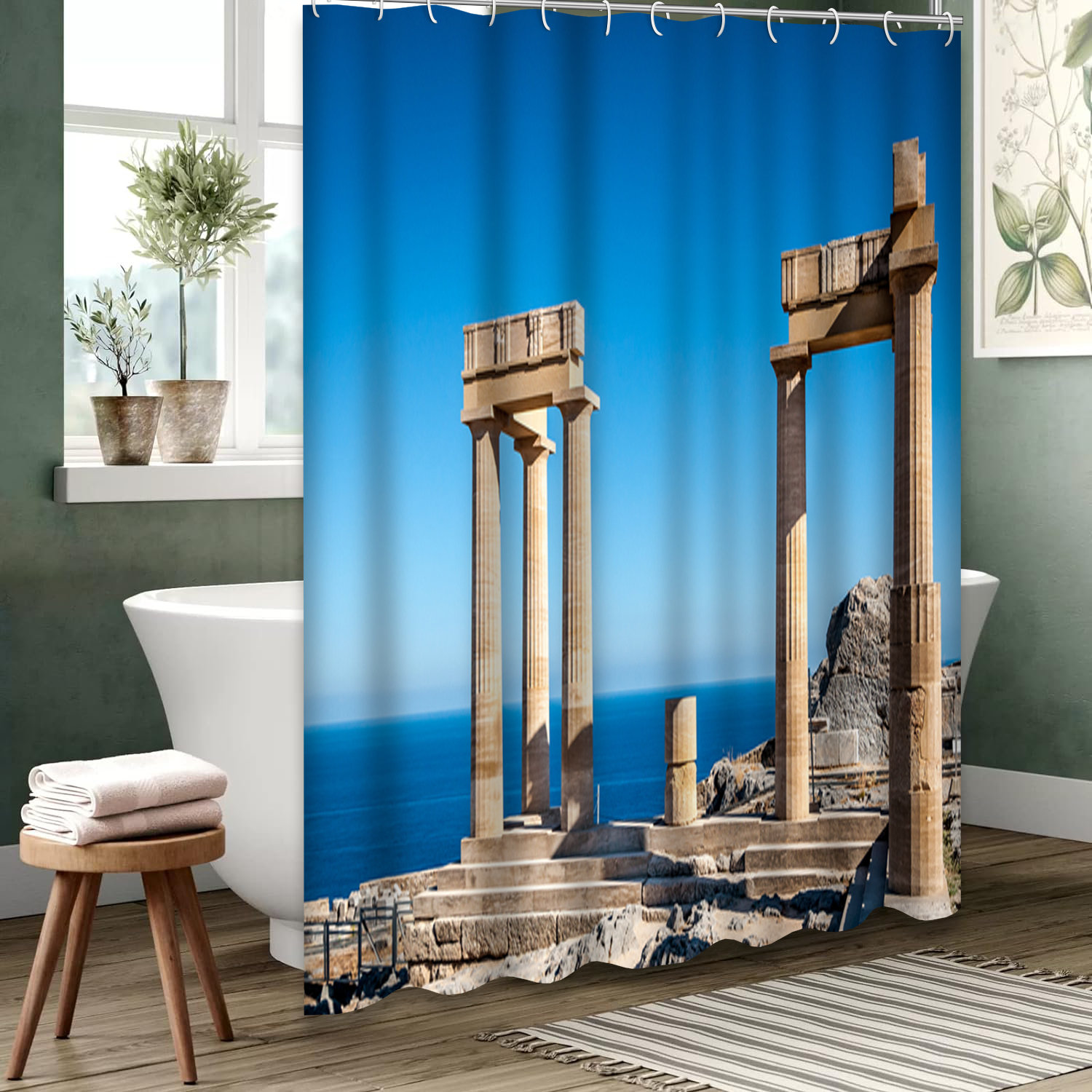 East Urban Home Waterproof Blue Ancient Greek Shower Curtain, Antique ...