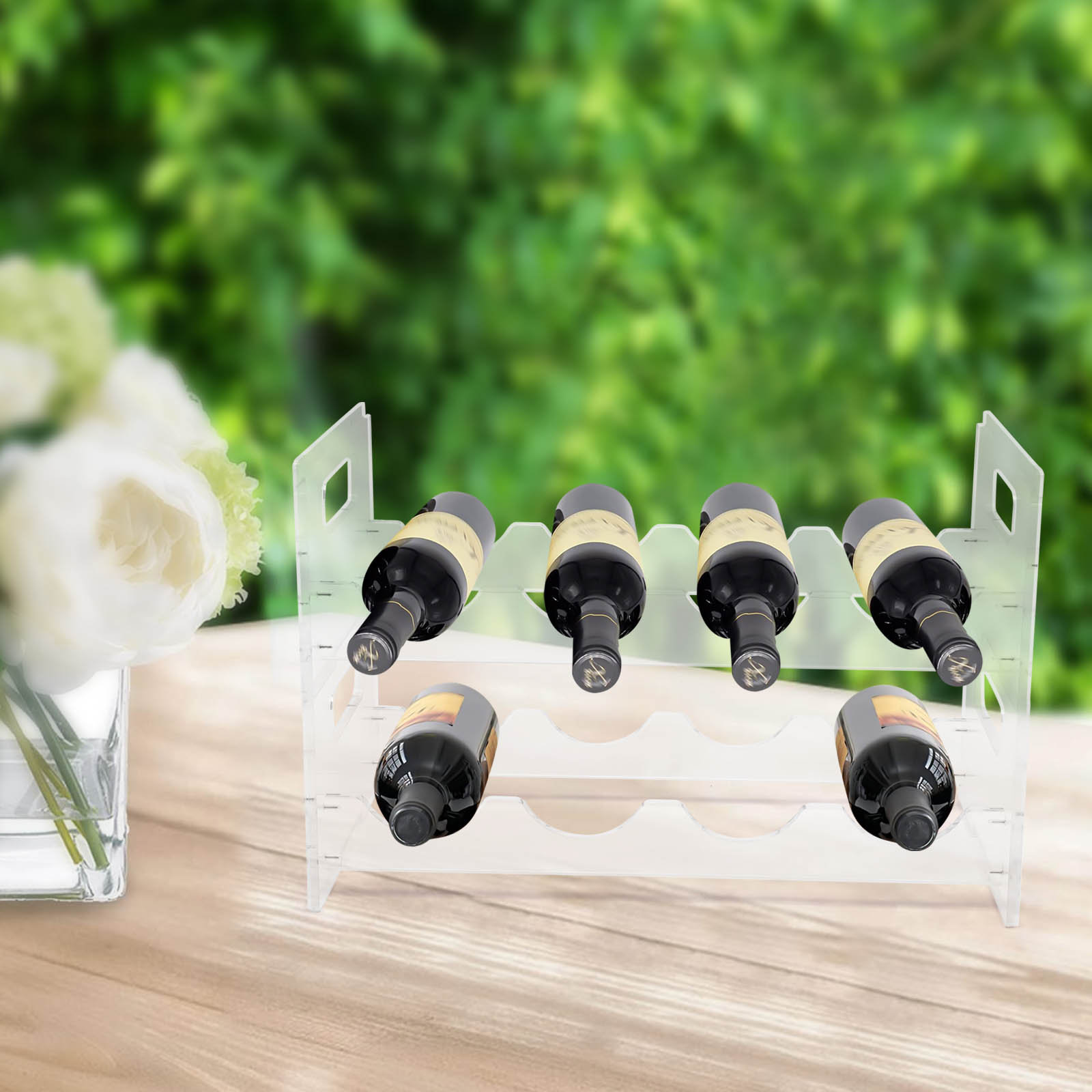 Rebrilliant Heio 16.93" 2-Tier 8 Bottle Tabletop Wine Rack Acrylic Wine ...