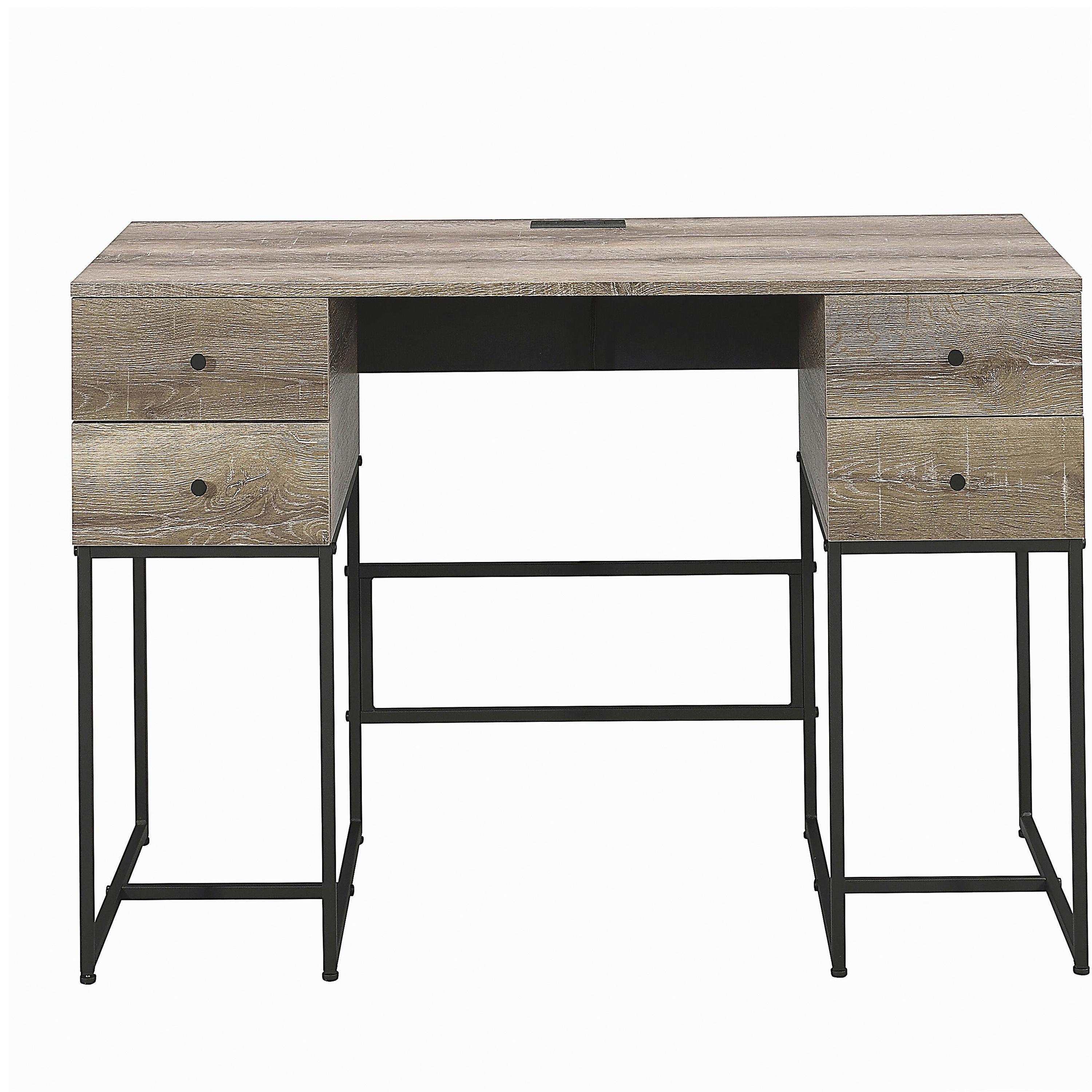 One Allium Way® Country oak and black 4-drawer writing desk | Wayfair