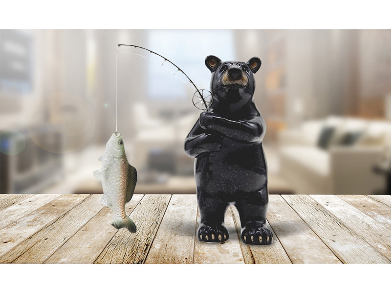 Trinx Jennavive 6.5"H Black Bear Fishing with Fish Rod Statue | Wayfair