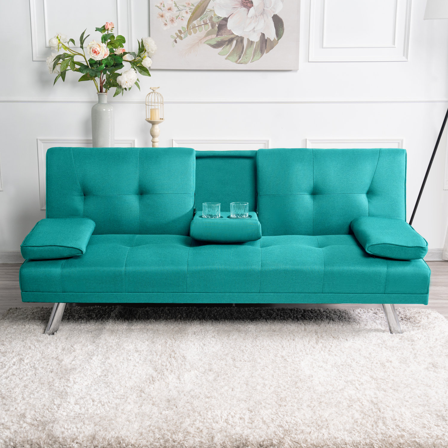 Wrought Studio™ Futon Sofa Bed with Armrest, Cupholders, & Reclining ...