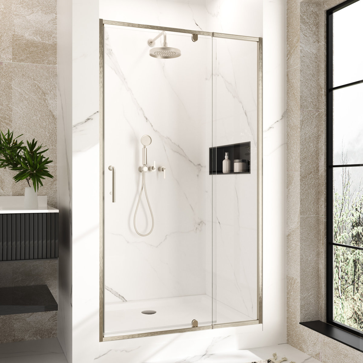 keonjinn 38-42"W x 72"H Pivot Semi-Frameless glass Shower Door ...