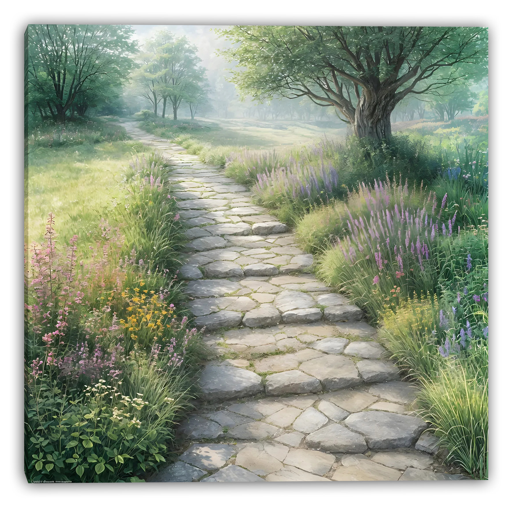 Ophelia & Co. Stone Path in Bloom Wrapped Canvas Wall Art | Wayfair