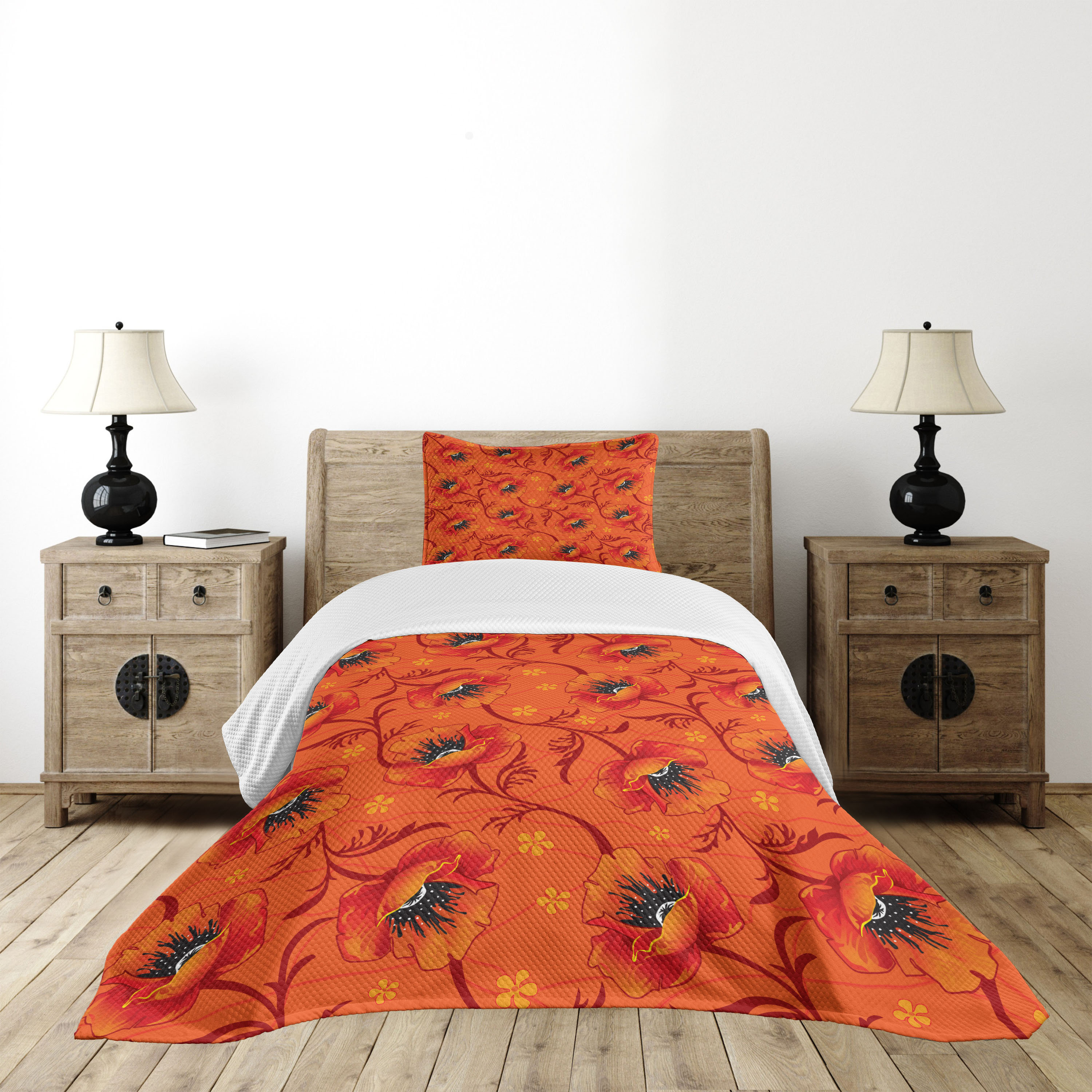 Ambesonne Orange Bedspread Poppy Flower Romance | Wayfair