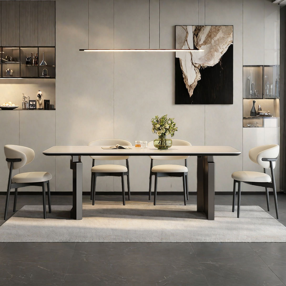 Zhang's SereneLodge Modern Rectangular Marble & Steel Dining Table ...