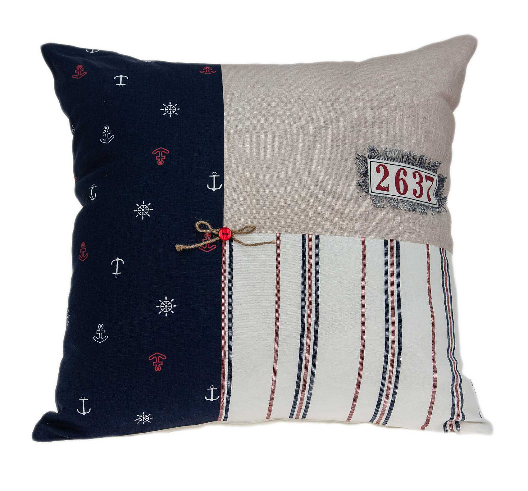 HomeRoots 20" Black Beige and White Anchor Patchwork Cotton Throw ...
