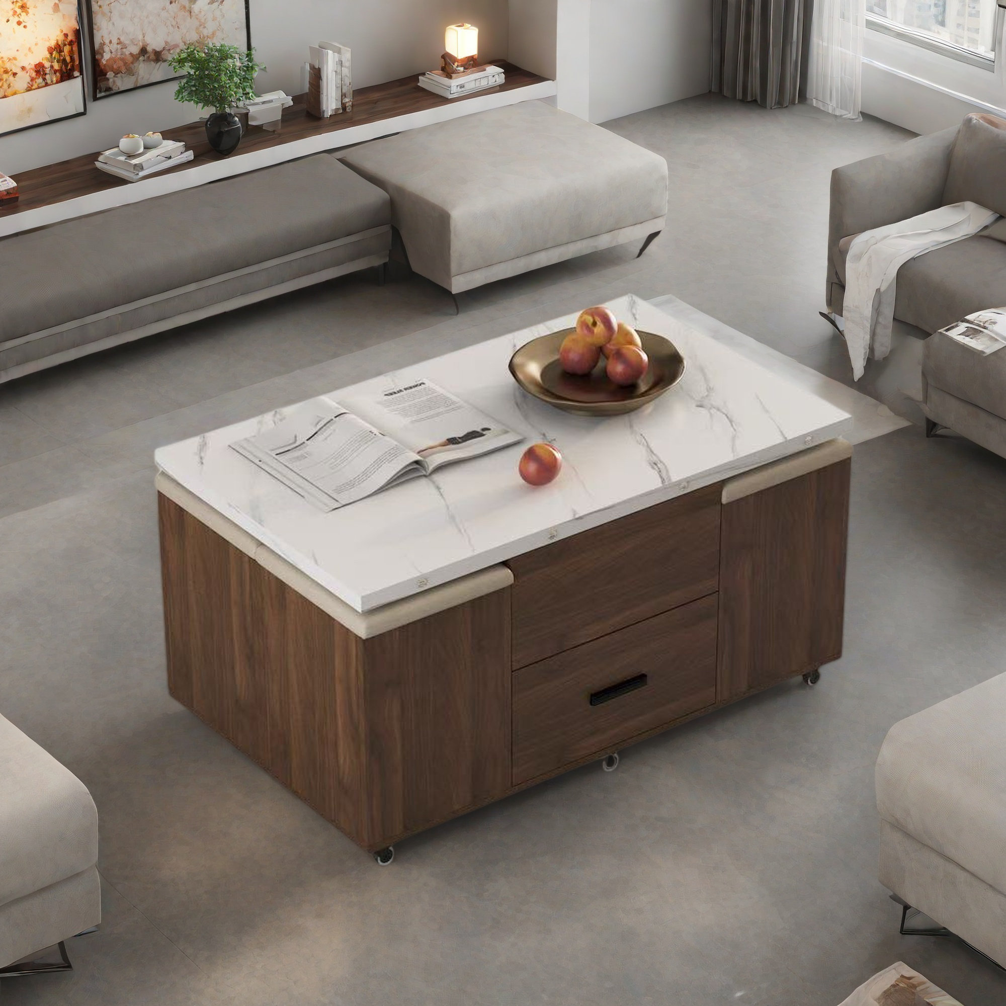Latitude Run® 5-piece Modern Lift-up Coffee Table With 4 Stools Set, 1 ...