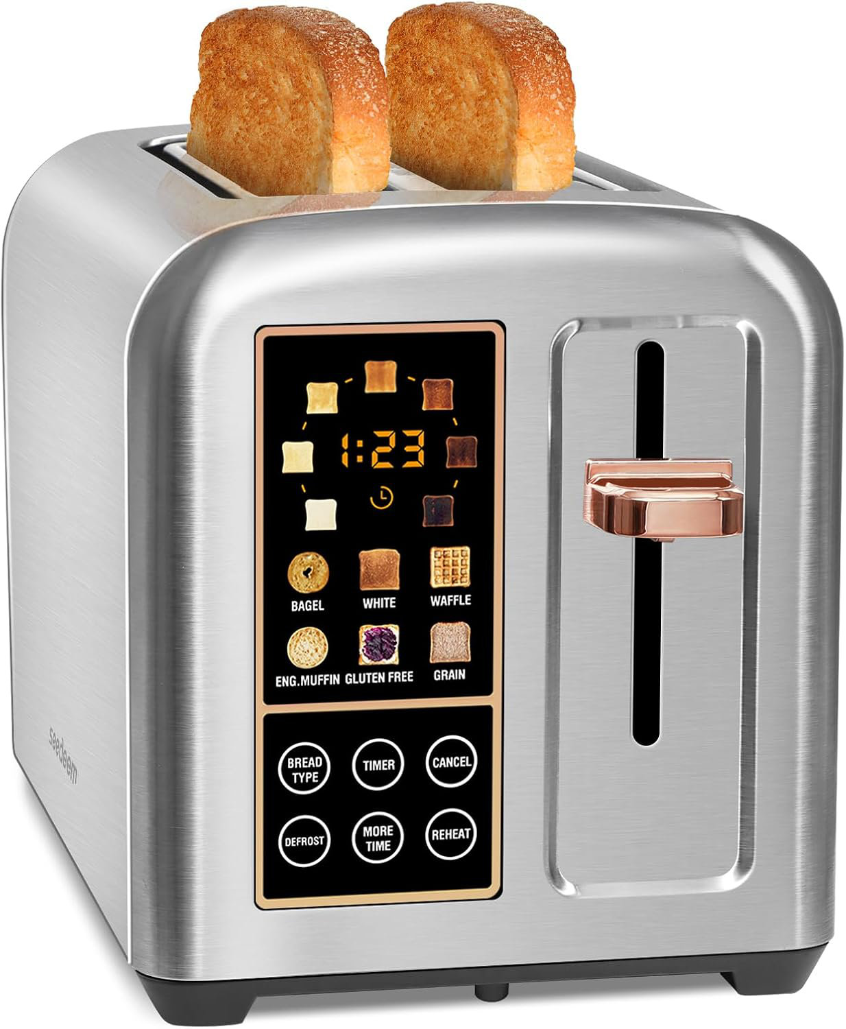 seedeem Toaster 2 Slice, Stainless Toaster LCD Display&Touch Button, 50 ...