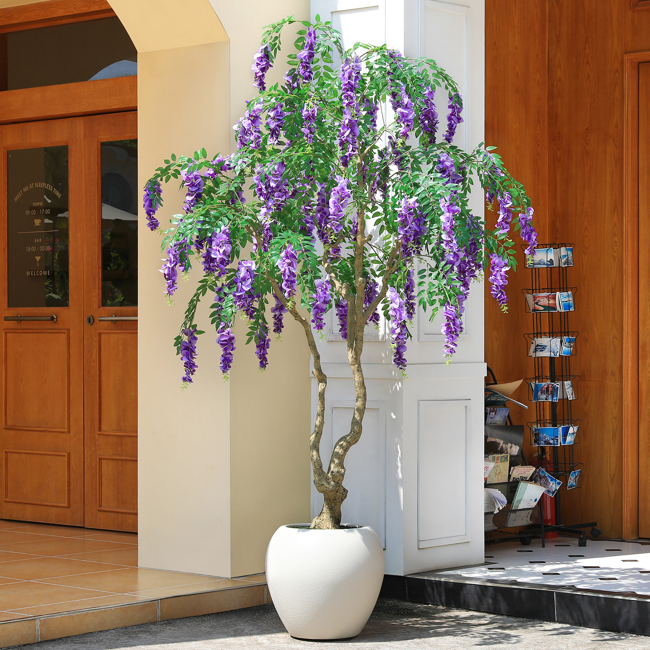 Primrue 8ft Artificial UV Resistant Flower Tree with 18in White Planter ...