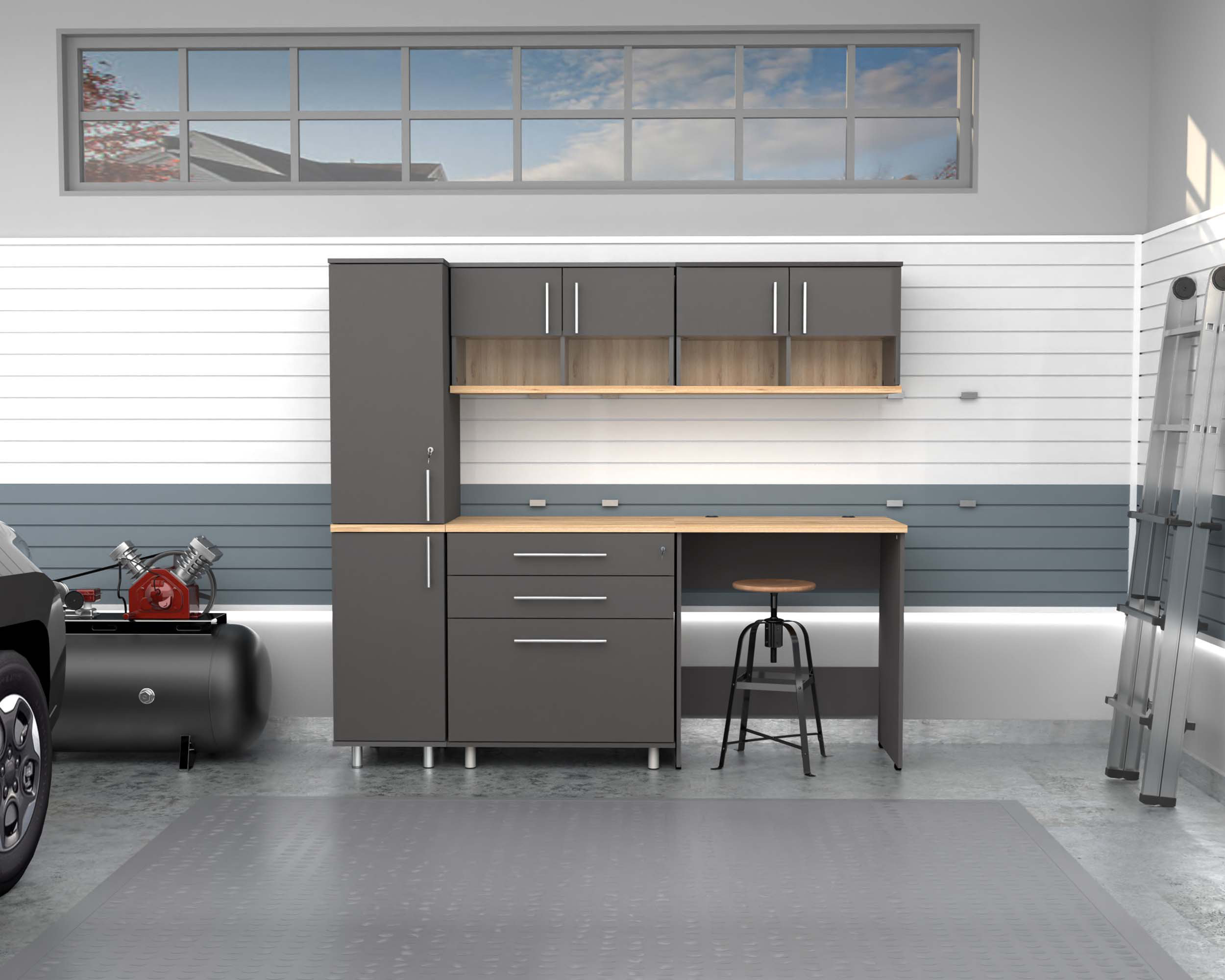 Inval Kratos 5-Pc Garage Storage System with Open Storage and Workbench ...