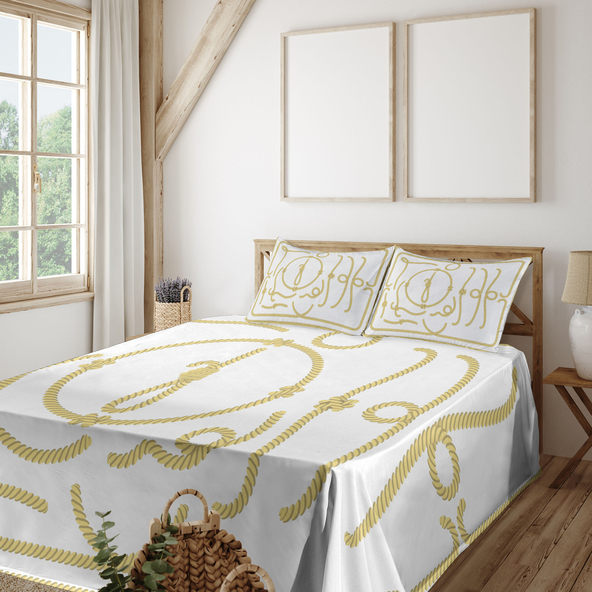 Ambesonne Rope Art Sheet Set Digital Drawn Marine Ropes White and Khaki ...