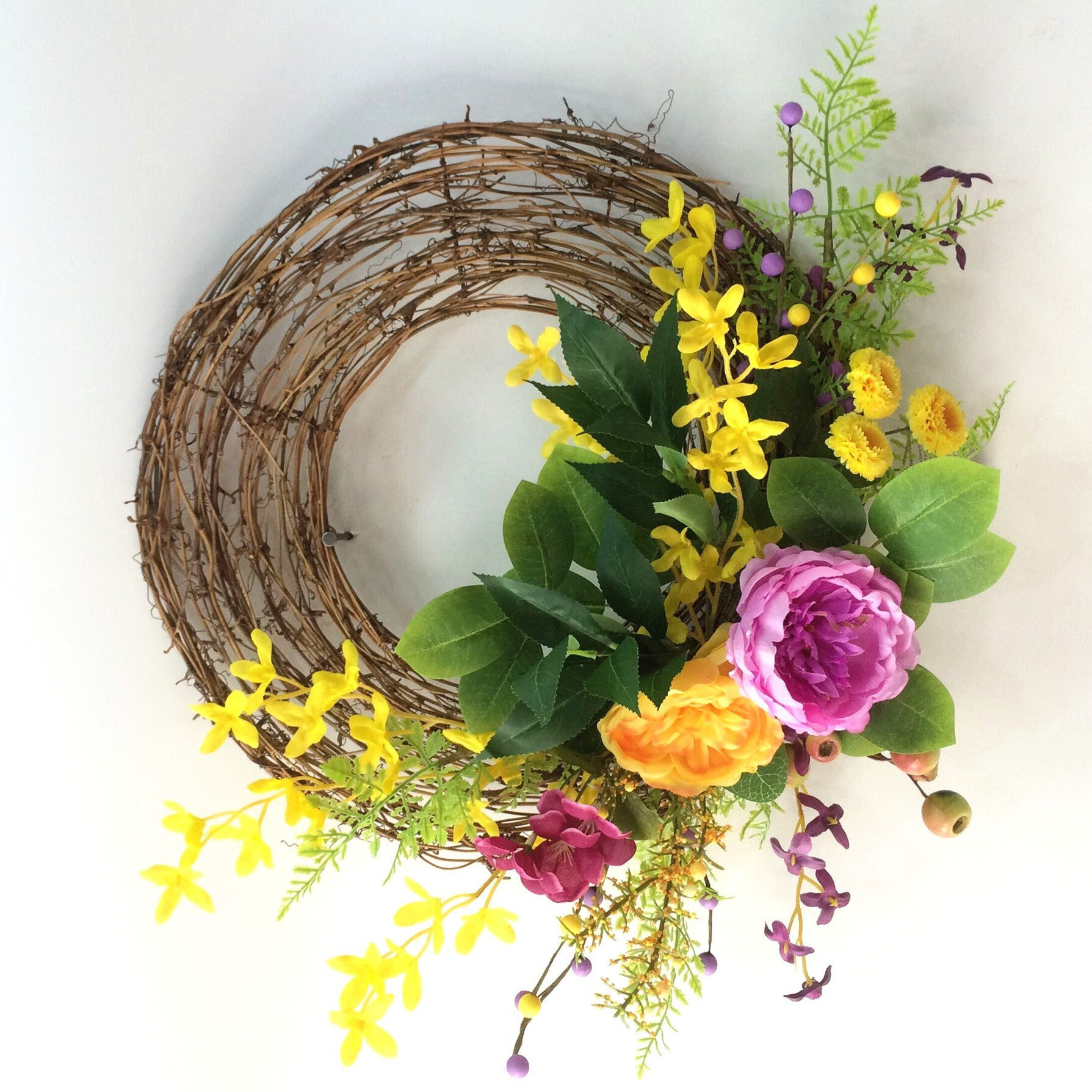 Primrue Spring Flowers On Wicker Wreath | Wayfair