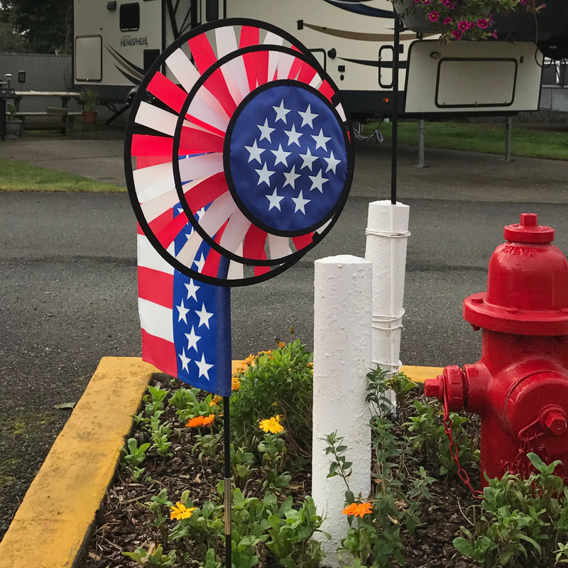 August Grove® Vicente USA Flag Dual Spinner Wheels with Garden Flag ...