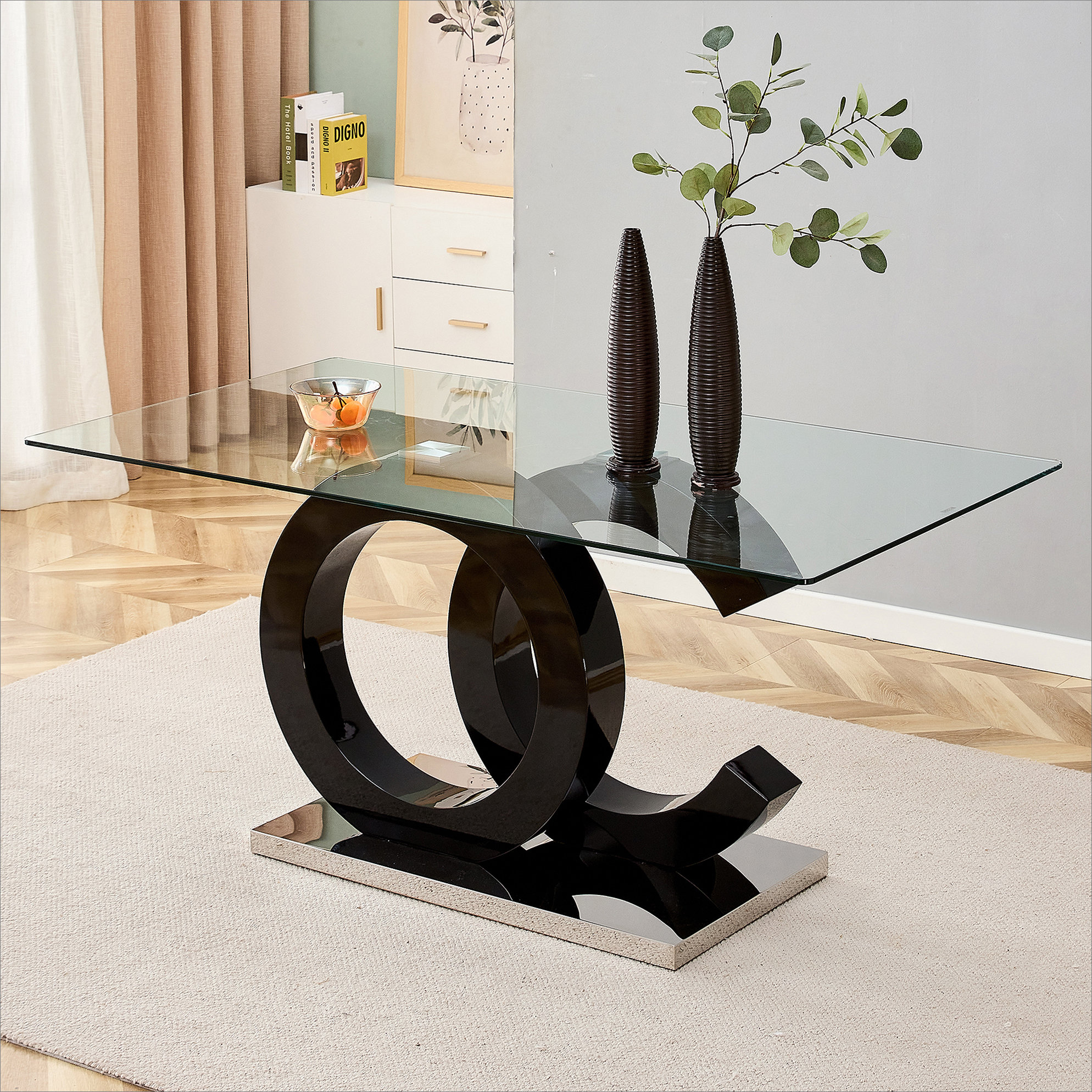 Ivy Bronx Large Modern Minimalist Rectangular Glass Dining Table for 6 ...