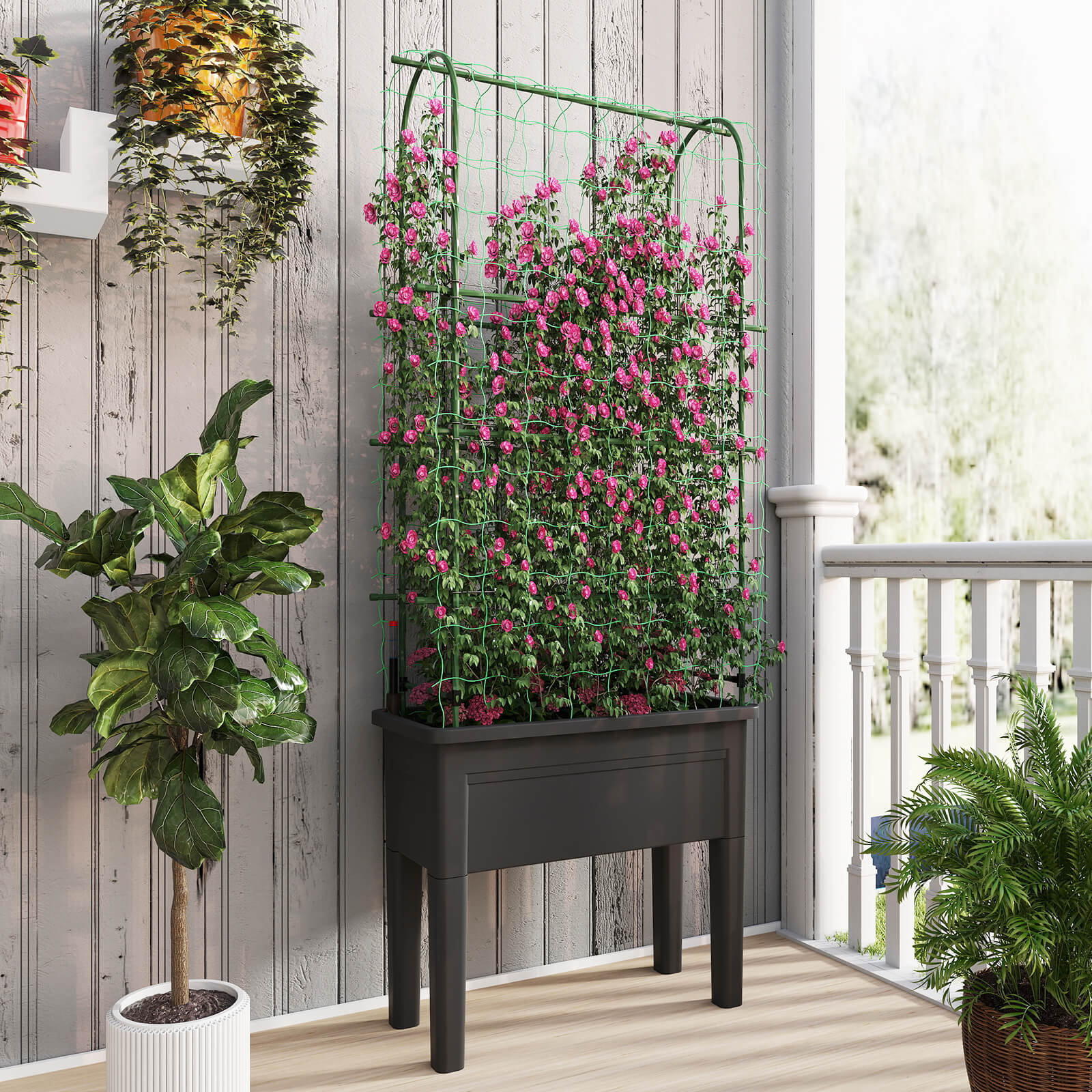 Winston Porter Raised Garden Bed Planter Box With Climbing Trellis ...