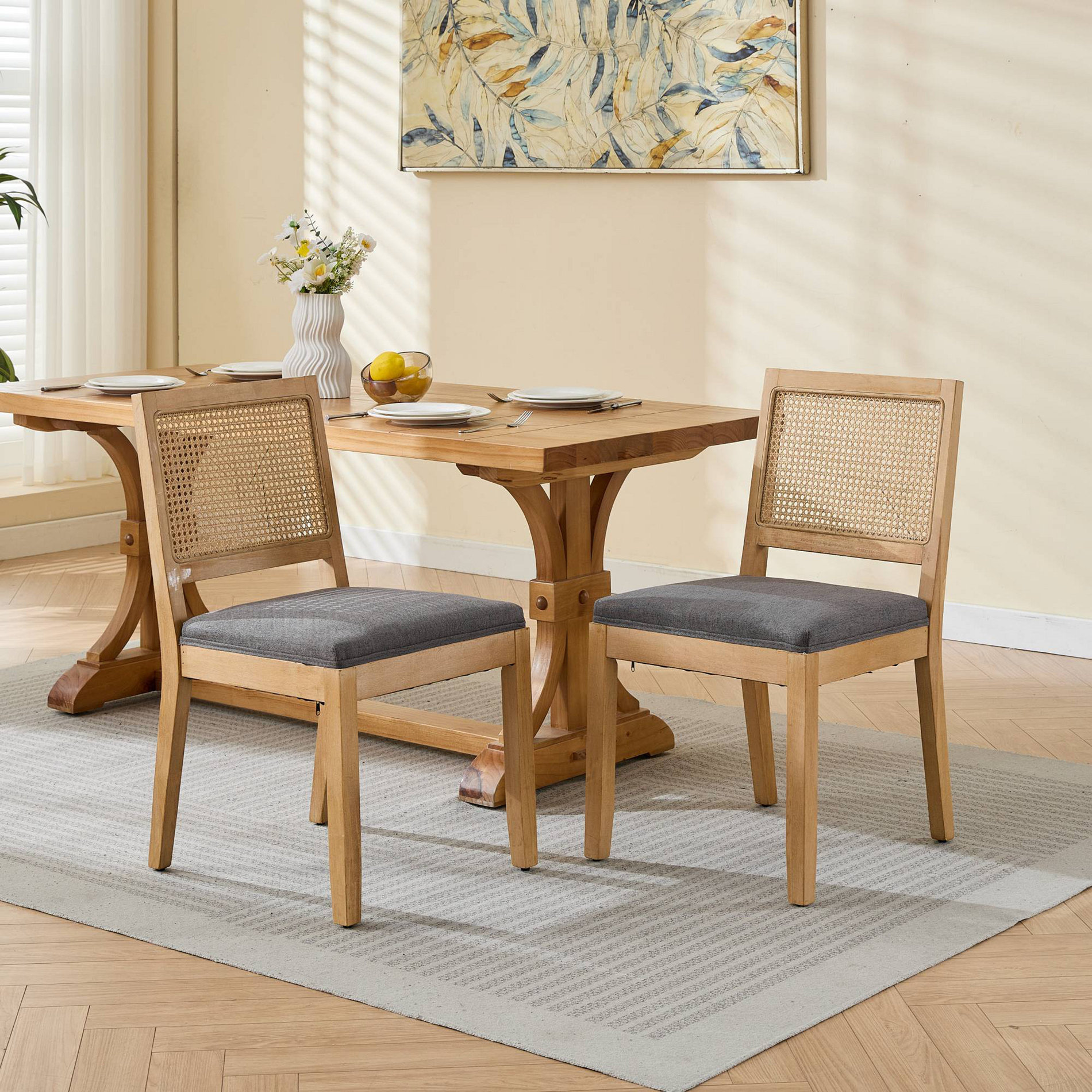 Bay Isle Home™ Farmhouse Rattan Dining Chairs Set Of 2, Mid Century ...