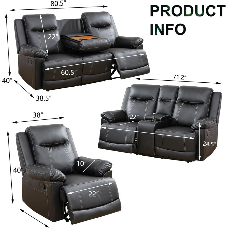 Latitude Run® 72" Premium Vegan Leather Reclining Living Room Loveseat ...