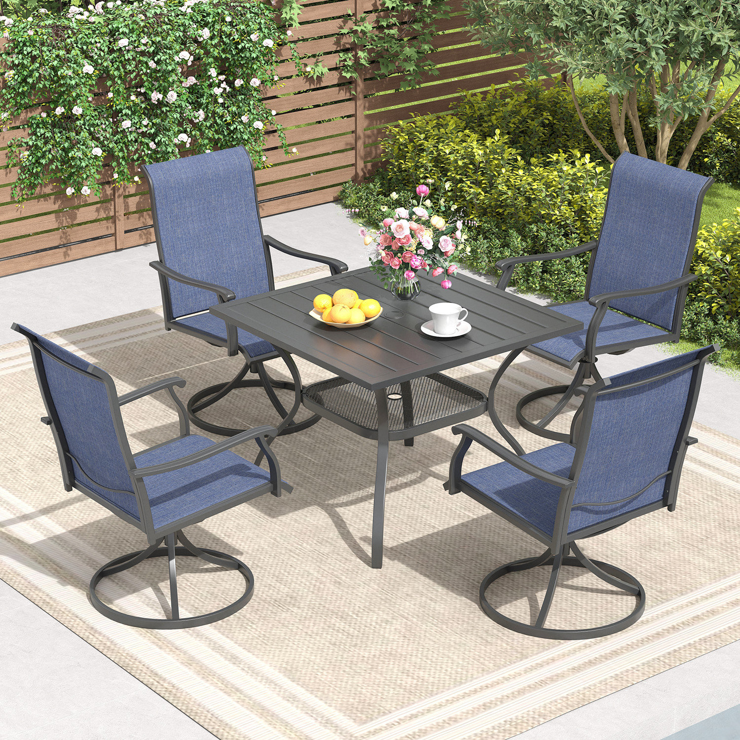 Red Barrel Studio® Outdoor Patio Dining Set with 4-person Square Dining ...
