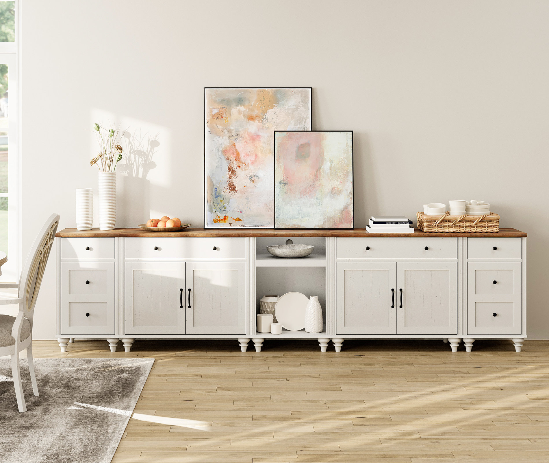 Charlton Home® Sideboard Cabinet With 4 Drawers And 6 Doors, Vintage ...