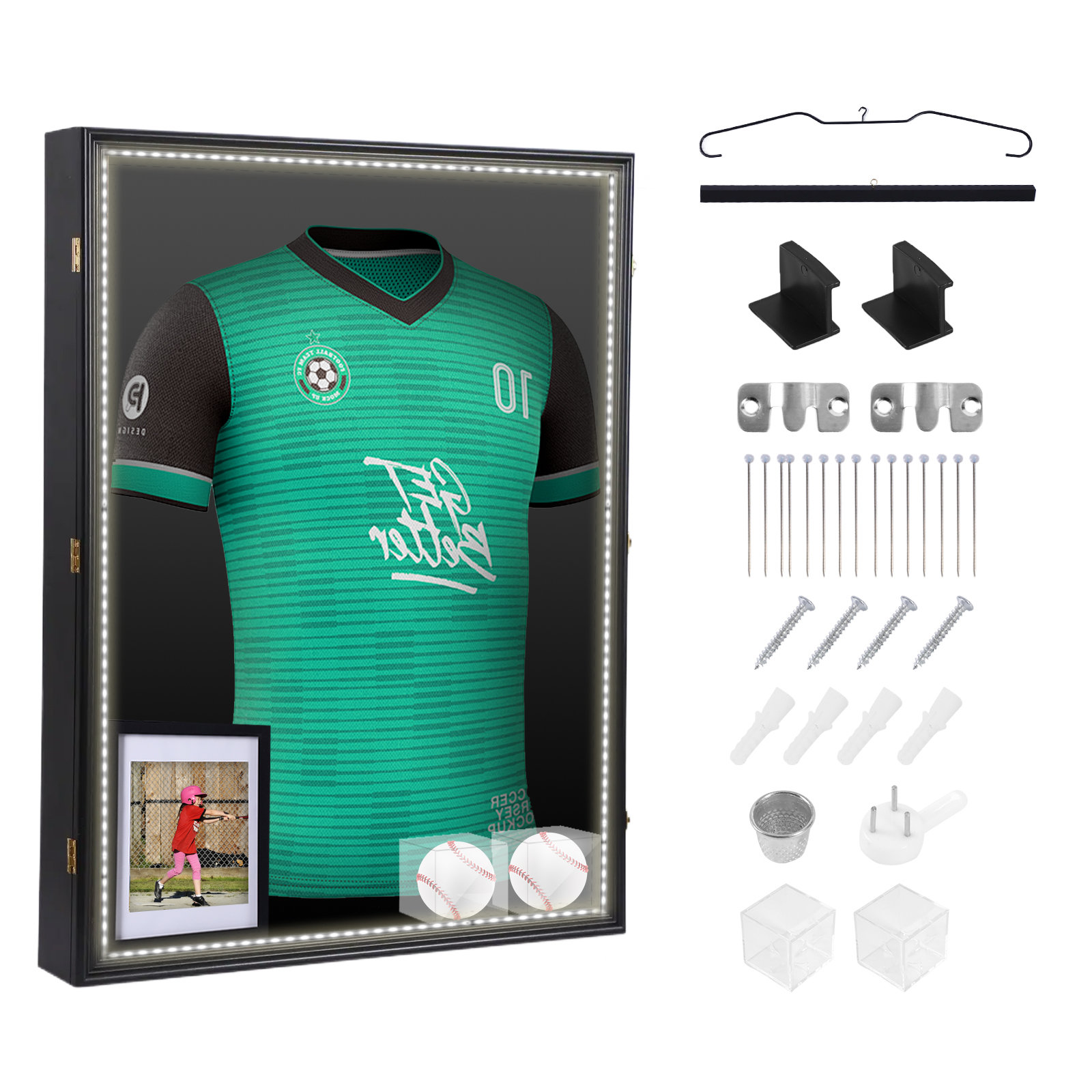 WGOS Extra Large Jersey Display Case with LED, UV Protection, Dual ...