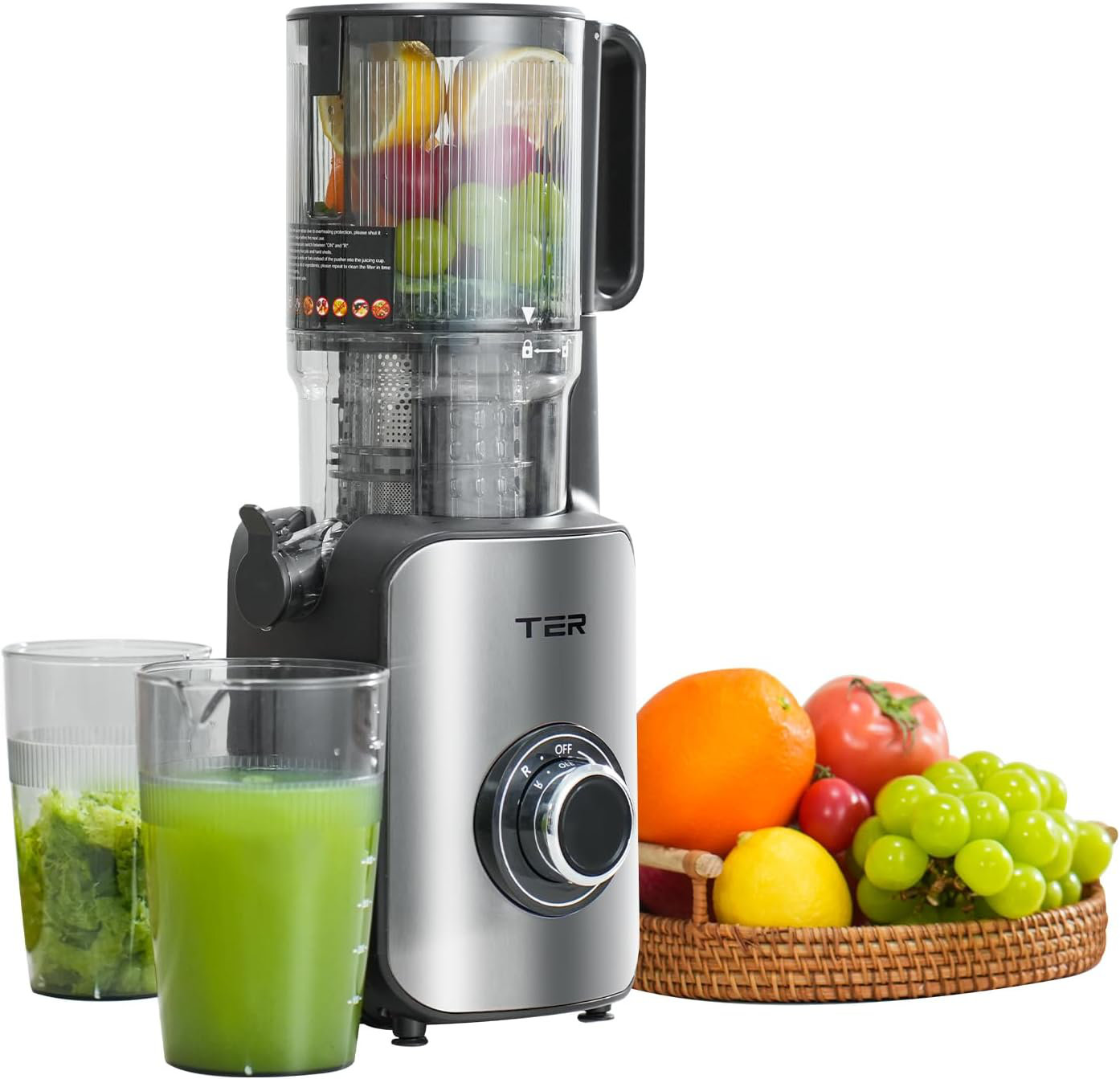 PANDA GENIUS Juicer Machines, Cold Press Juicer With 4.8" Wide Chute ...