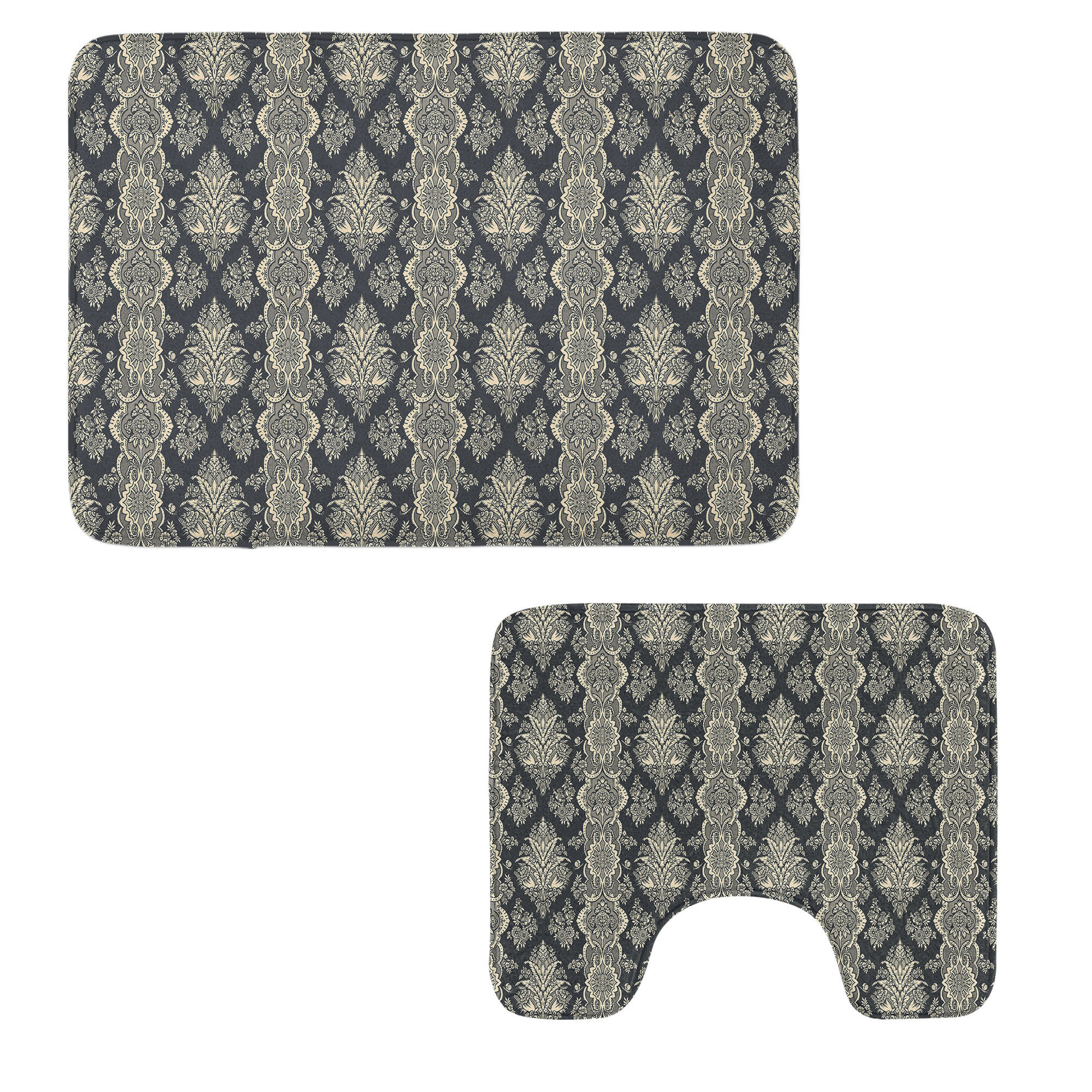 East Urban Home Damask Bathroom Rug Set 2 Pieces Rectangle & Contour ...