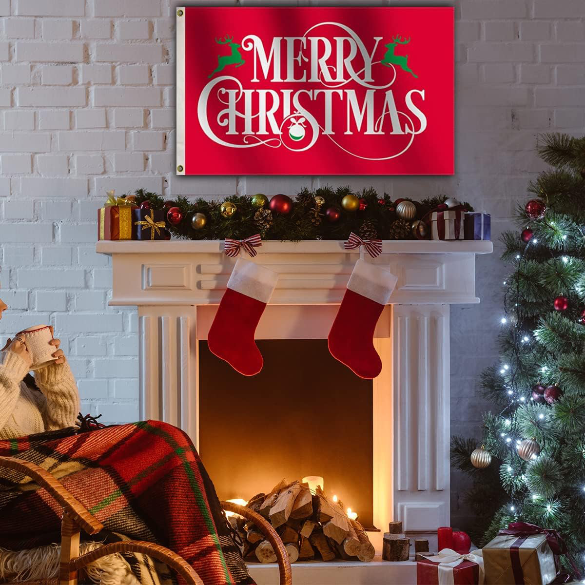 The Holiday Aisle® Merry Christmas Red Flag 3X5 Ft Large, 100D Silk ...